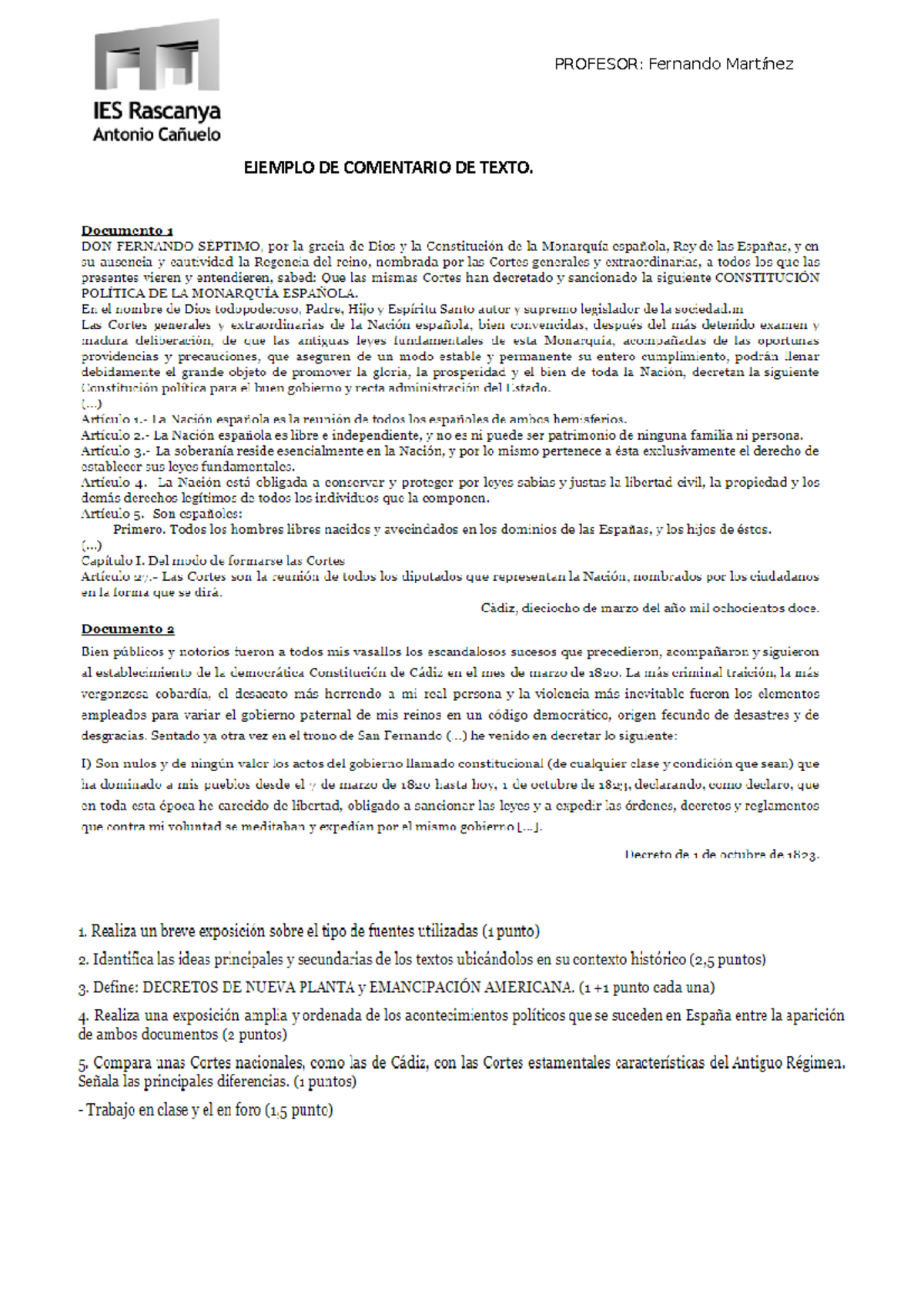 Ejemplo DE Comentario DE Texto 2 DE Bachillerato - EJEMPLO DE ...