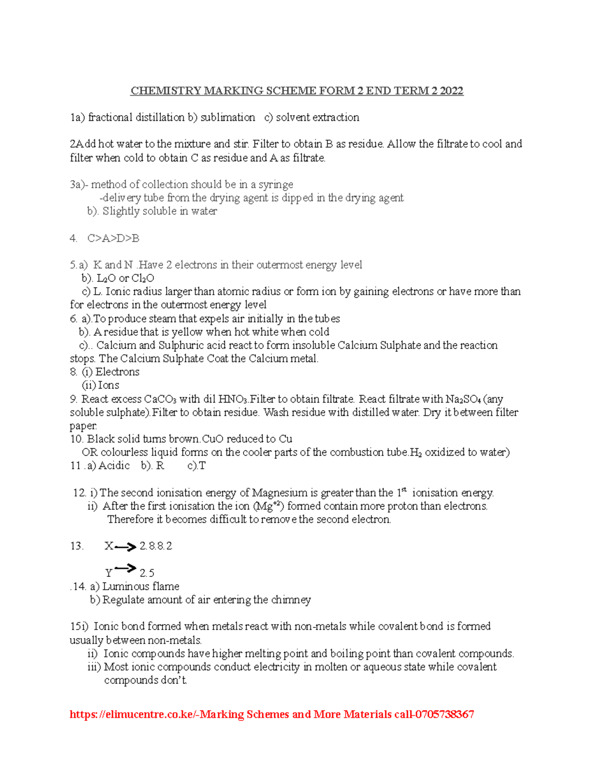 Chemistry FORM 2 Marking Scheme CHEMISTRY MARKING SCHEME FORM 2 END chemistry-form-2-marking-scheme-chemistry-marking-scheme-form-2-end