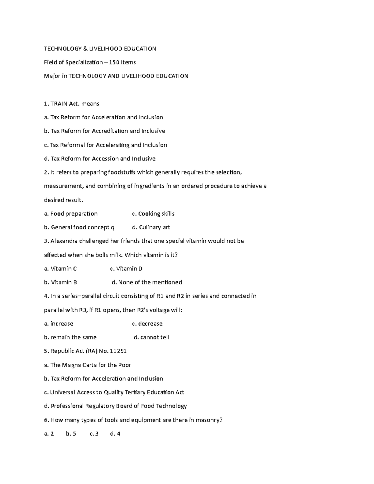 Technology livelihood - TECHNOLOGY & LIVELIHOOD EDUCATION Field of ...