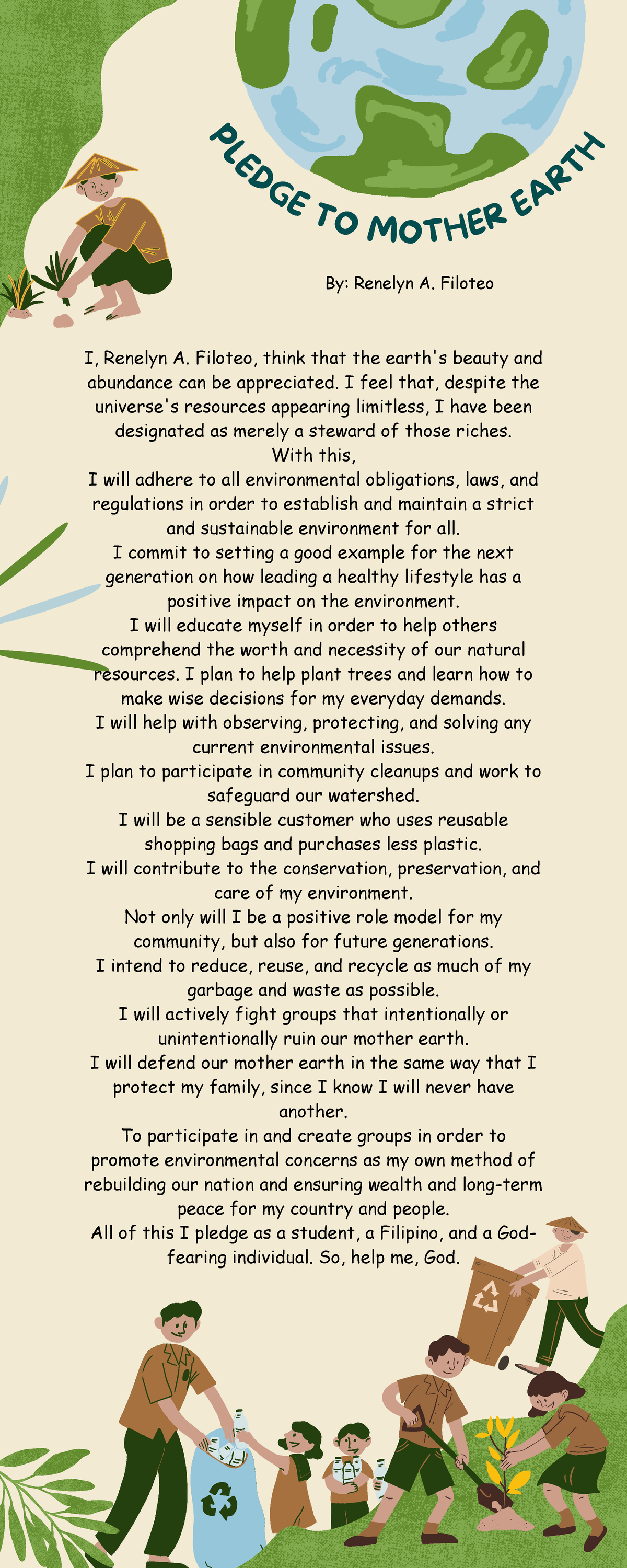 Pledge - Filoteo, Renelyn A - I, Renelyn A. Filoteo, think that the ...