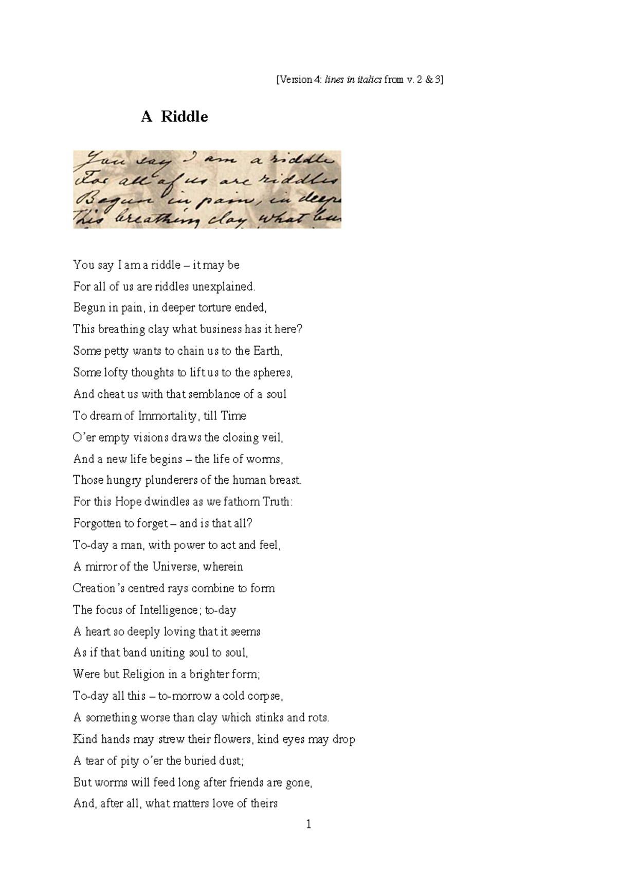 Riddle - This is a poem from sir Alfred Nobel - [Version 4: lines in ...