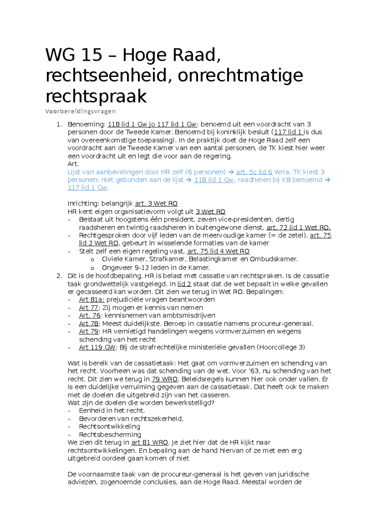 WG 15 – Hoge Raad, rechtseenheid, onrechtmatige rechtspraak - WG 15 – Hoge Raad, rechtseenheid ...