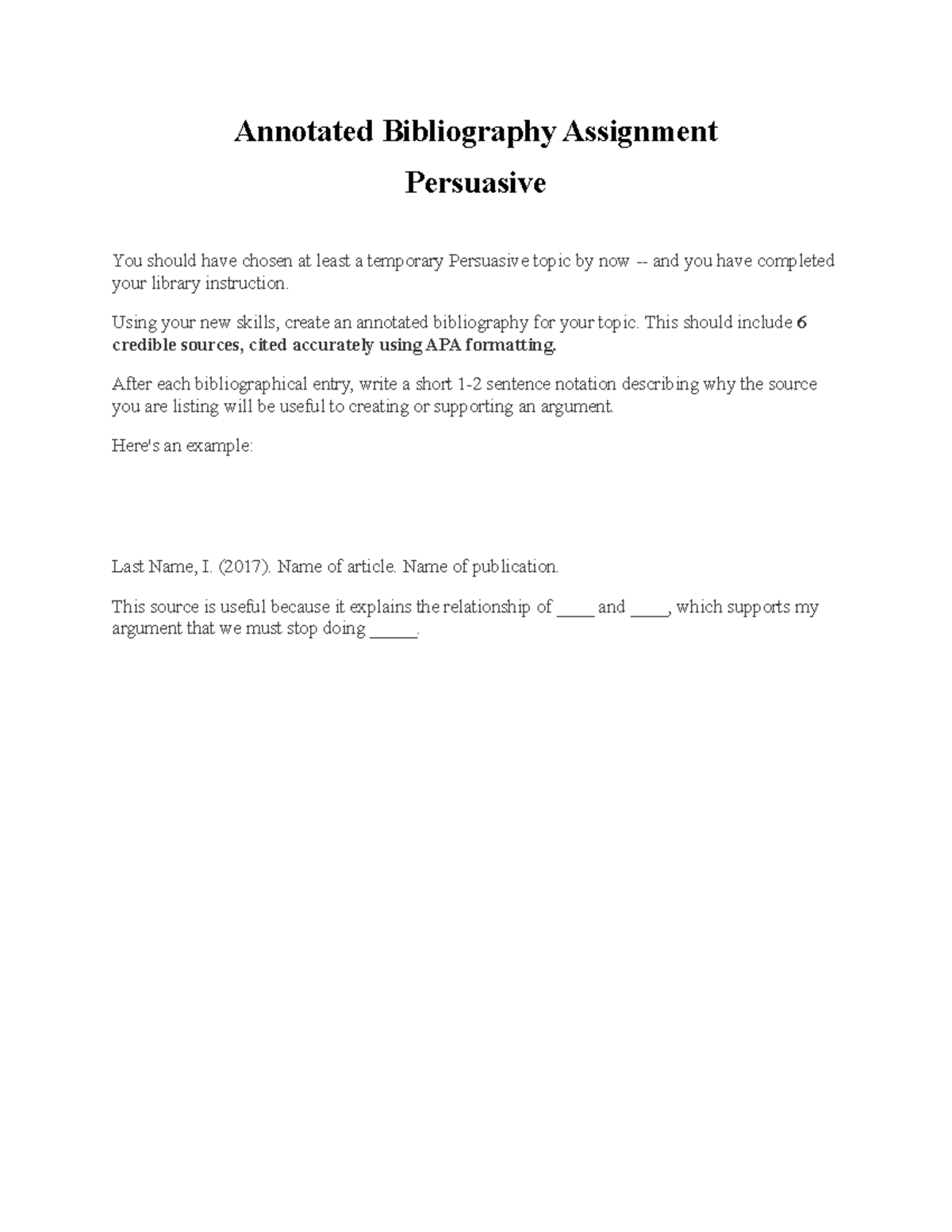 Annotated Bibliography Assignment - Pers - Annotated Bibliography ...