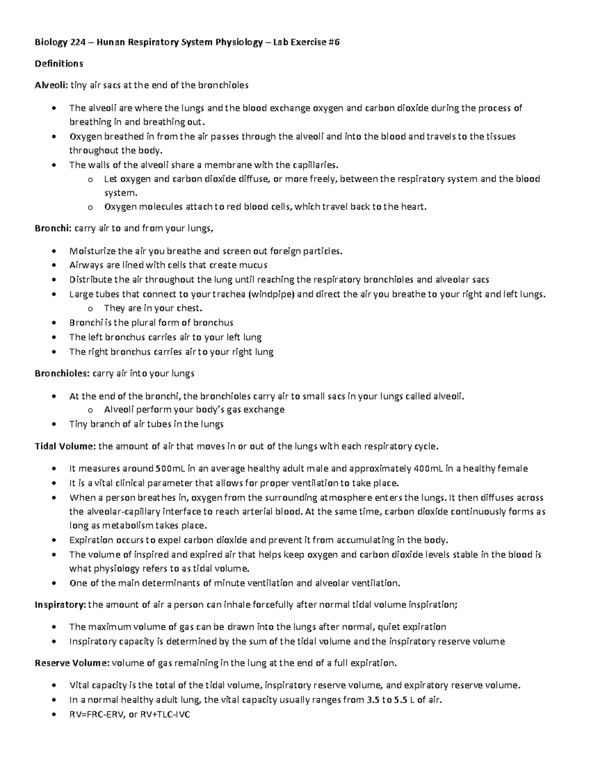 Lab-6 Respiratory system - Biology 224 – Hunan Respiratory System ...