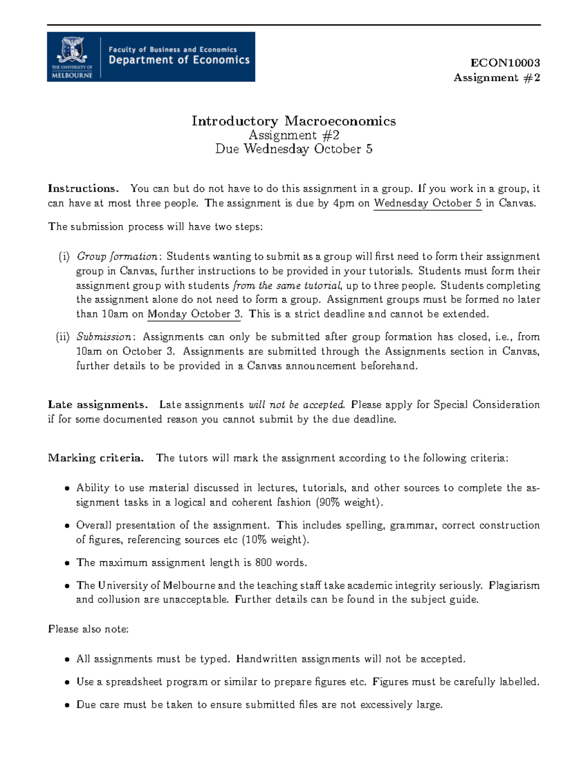 Assignment 2 - ECON Assignment # Introductory Macroeconomics Assignment ...
