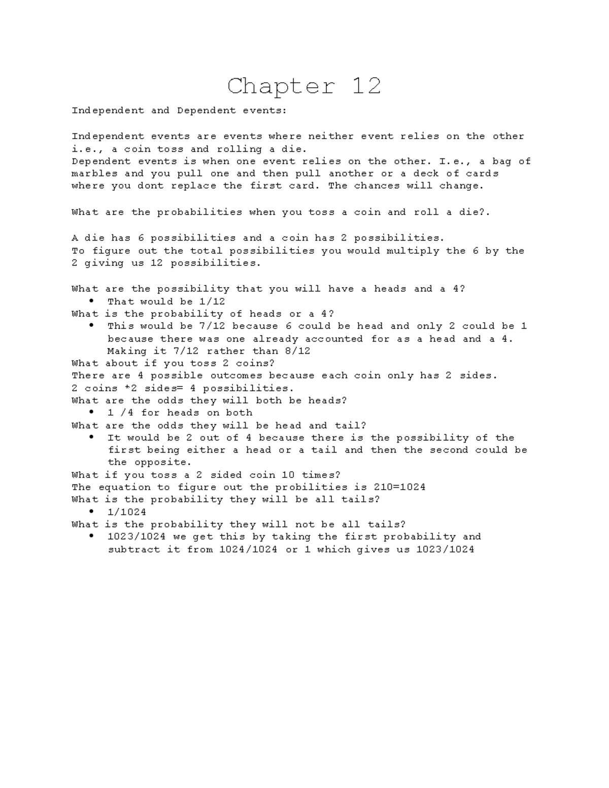 MATH 2623 Chapter 12 Notes - Chapter 12 Independent and Dependent ...