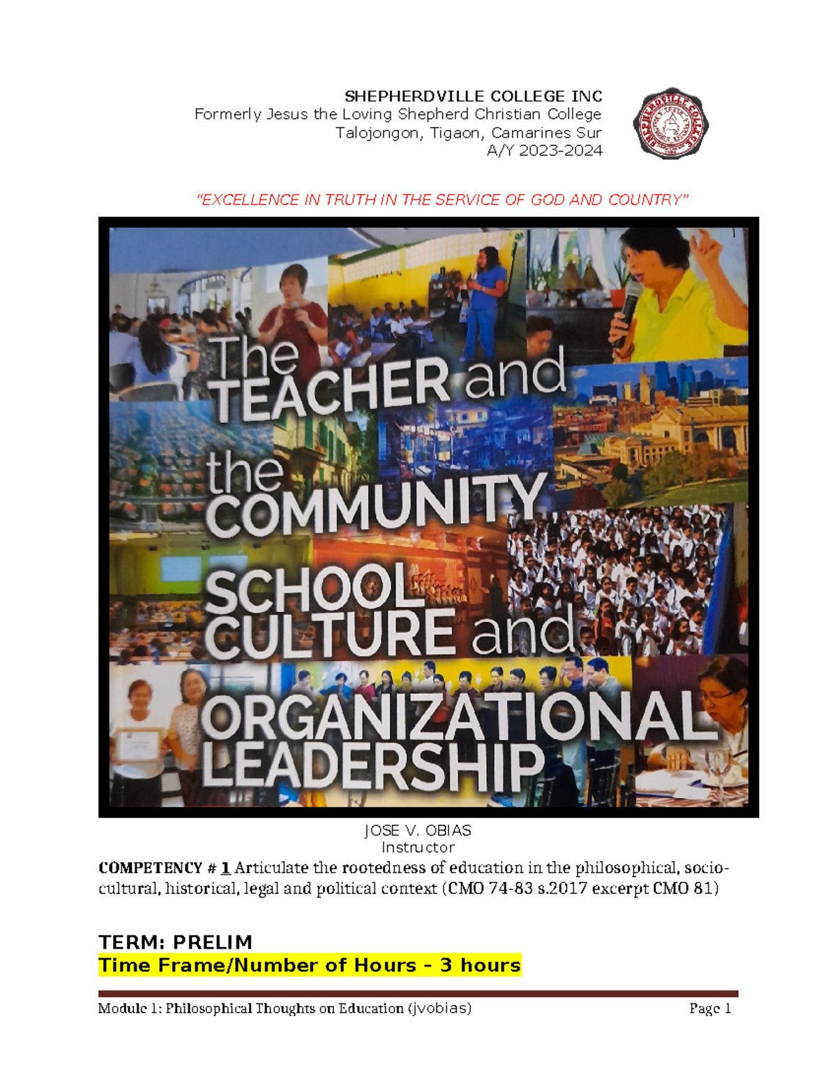 Lesson-1 - none - “EXCELLENCE IN TRUTH IN THE SERVICE OF GOD AND ...