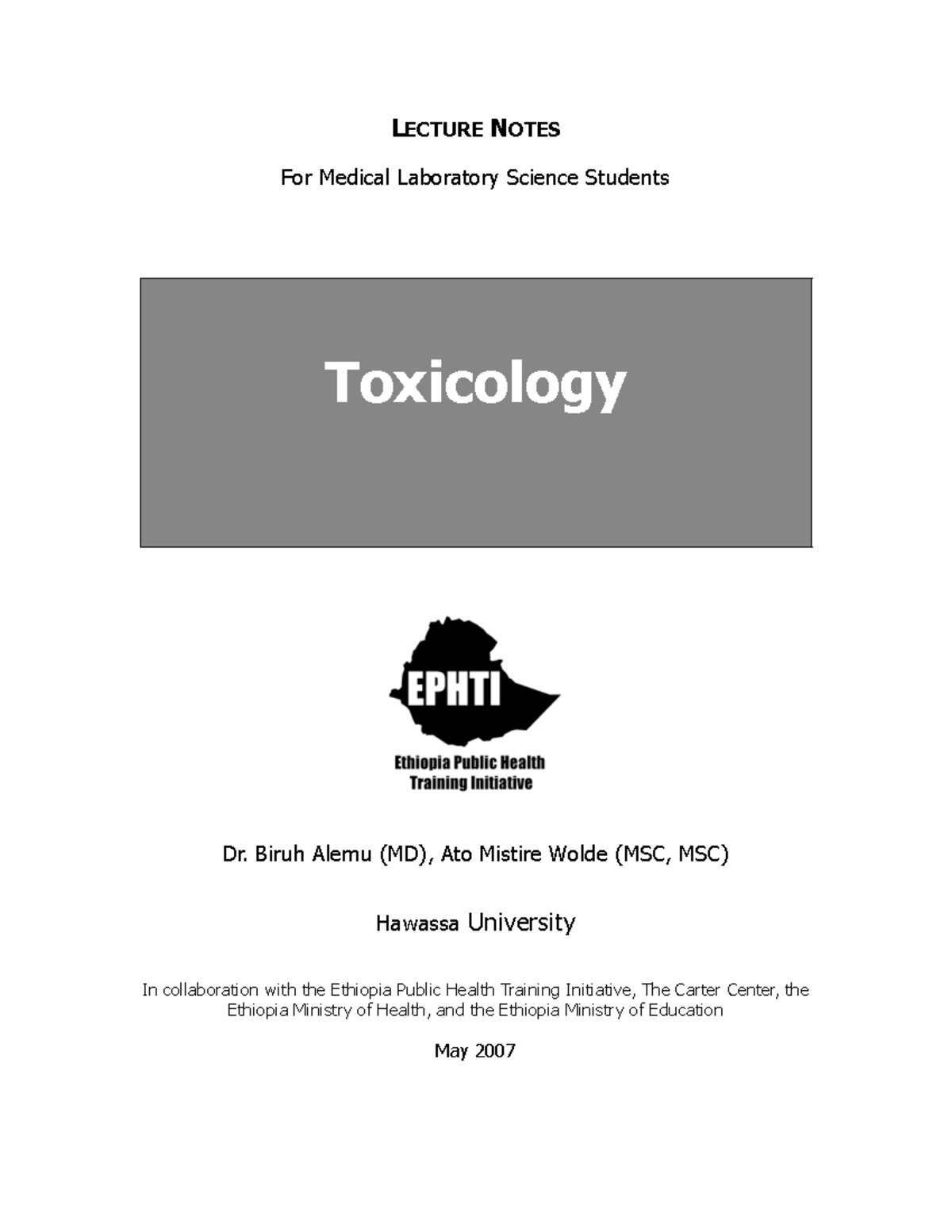 Ln toxicology final - L ECTURE NOTES For Medical Laboratory Science ...