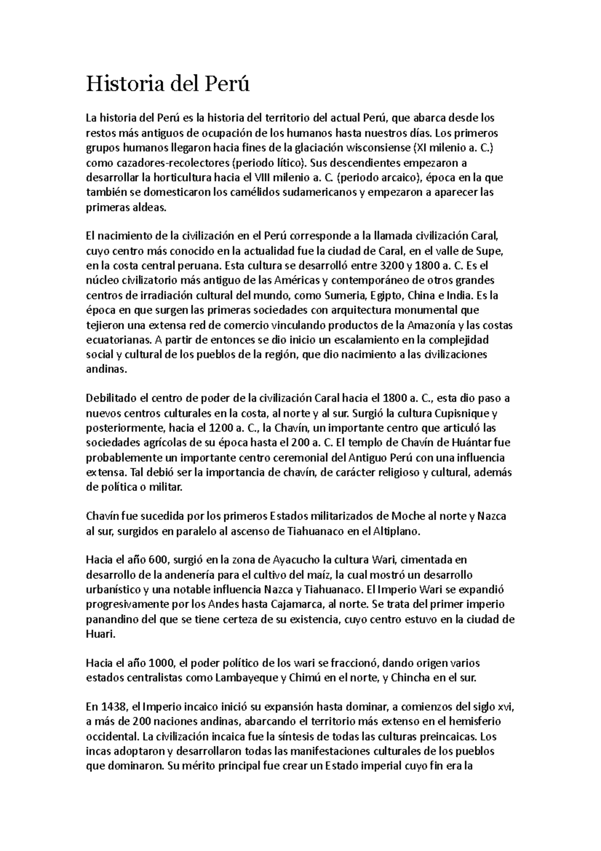 Historia del Perú - Historia del Perú La historia del Perú es la ...
