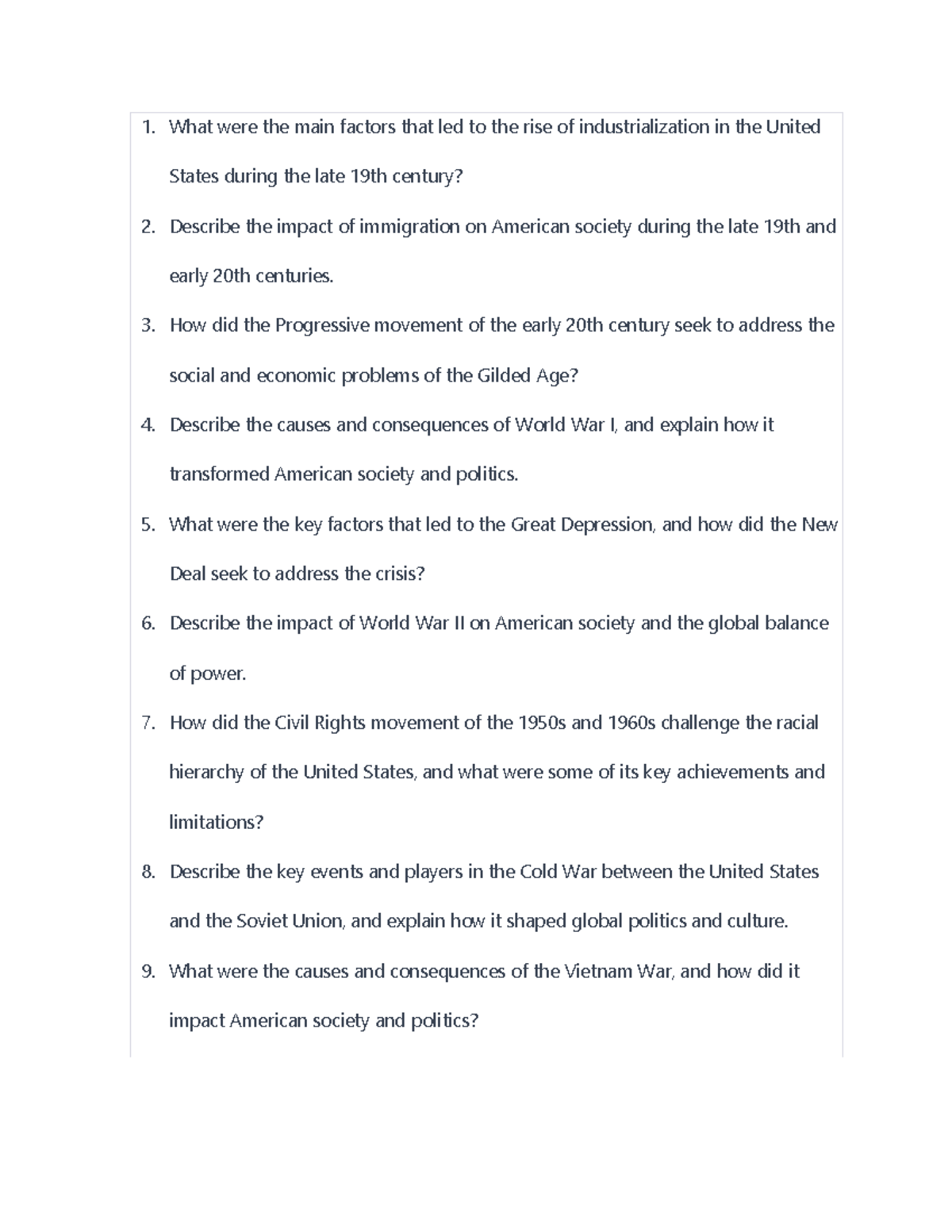 History to 1877 Study Guide - What were the main factors that led to ...