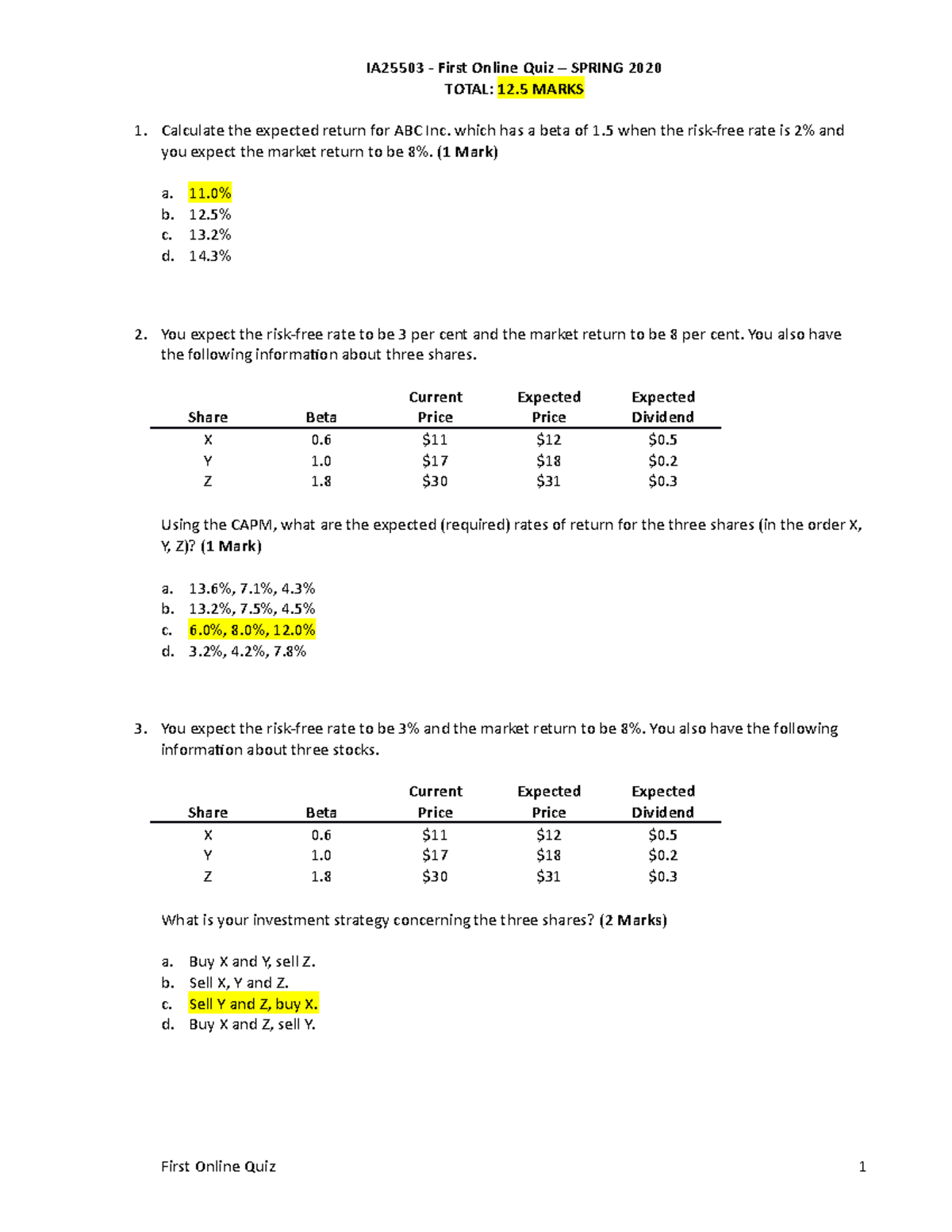 Quiz 2020, questions and answers - IA25503 - First Online Quiz – SPRING ...