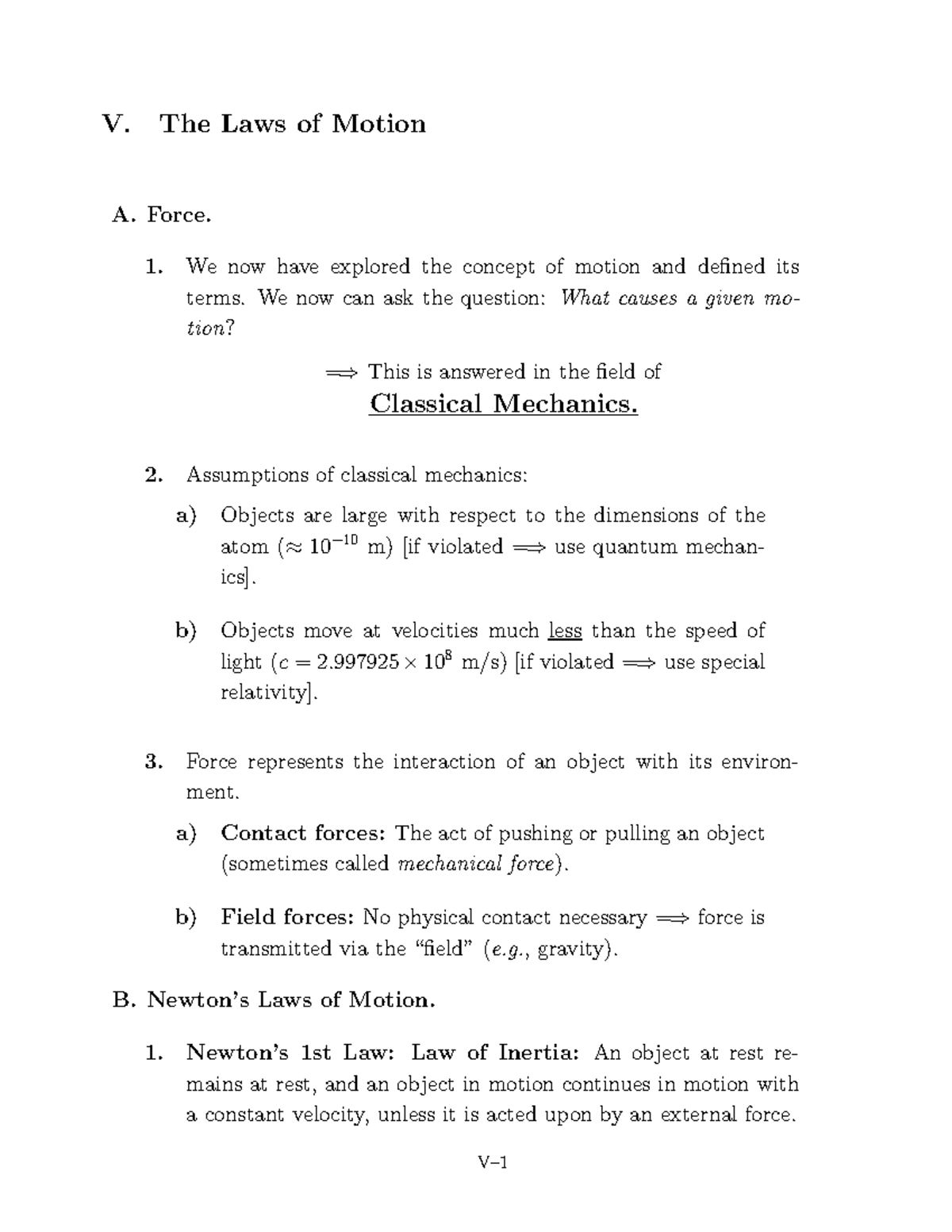 Topic 4 Newtons Laws-of-Motion - V. The Laws of Motion A. Force. We now ...