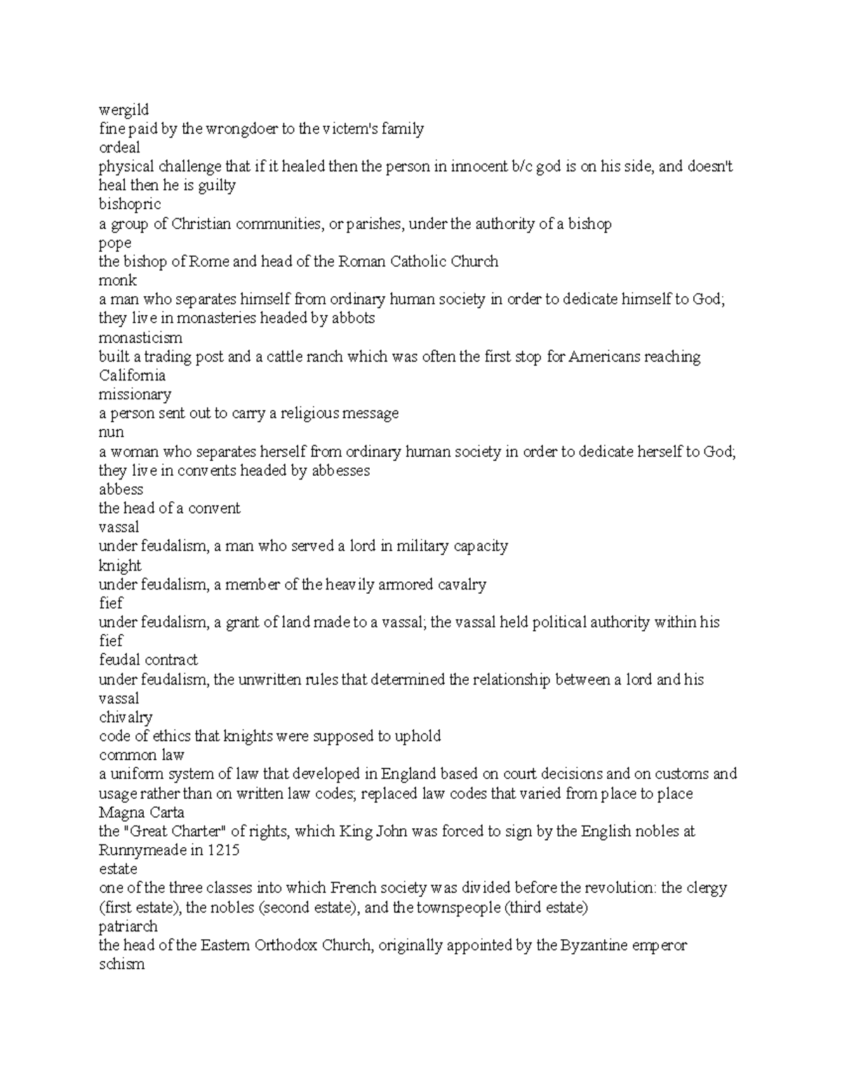 Wc 9 - notes - wergild fine paid by the wrongdoer to the victem's ...