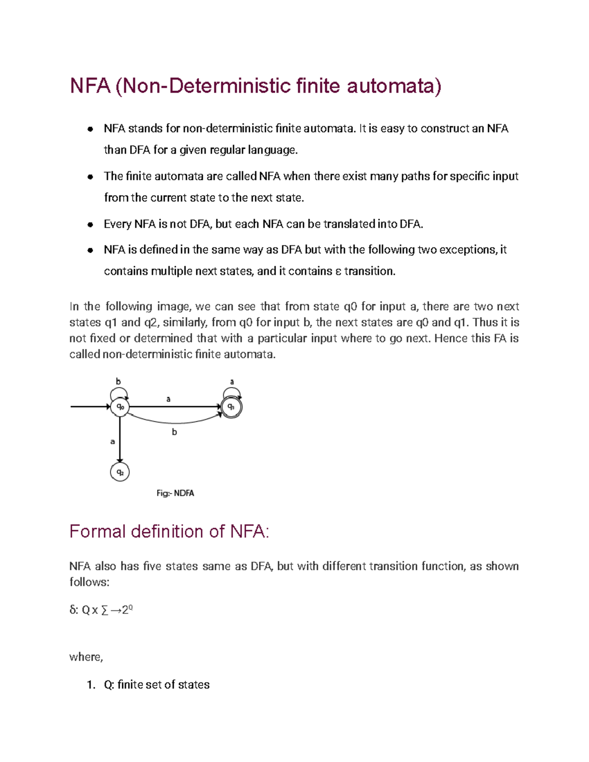 Question BANK – 1 (Part 5) - NFA (Non-Deterministic finite automata) NFA stands for - Studocu