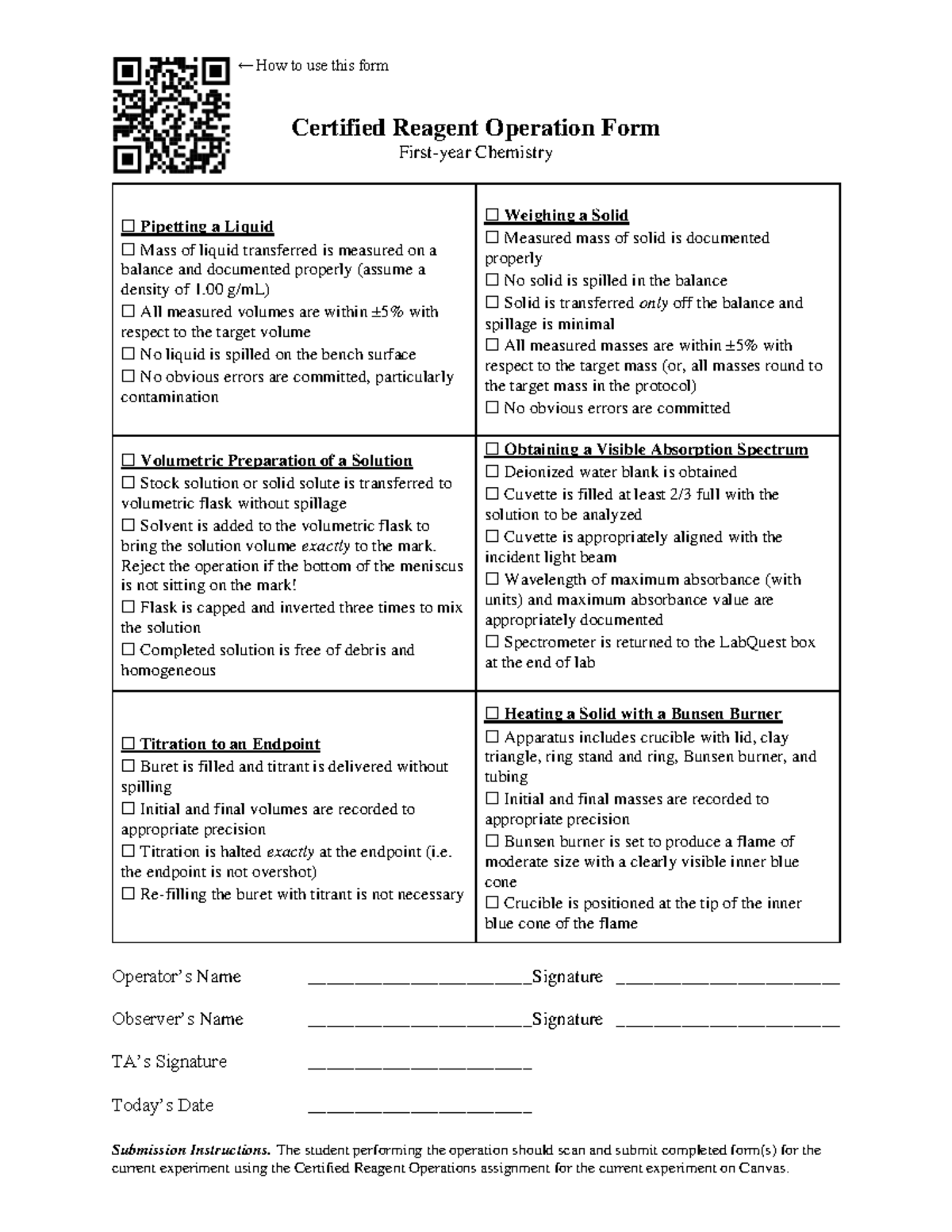 Certified Reagent Operation Form - QR CODE HERE! ← How to use this form ...