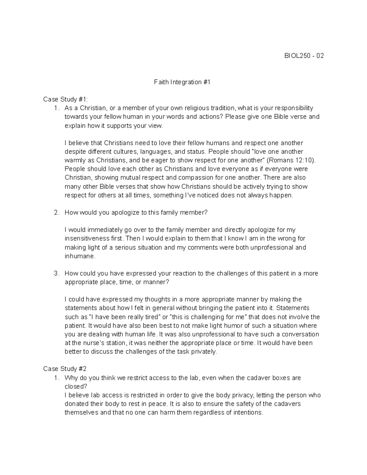 BIOL250 - Anatomy - Faith Integration worksheet - BIOL250 - 02 Faith ...