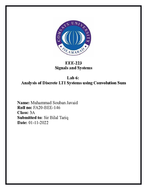 Assingment 3 Lab 008 - lab assignment - LAB REPORT # 03 SIGNALS AND SYSTEMS Submitted To: - Ms ...