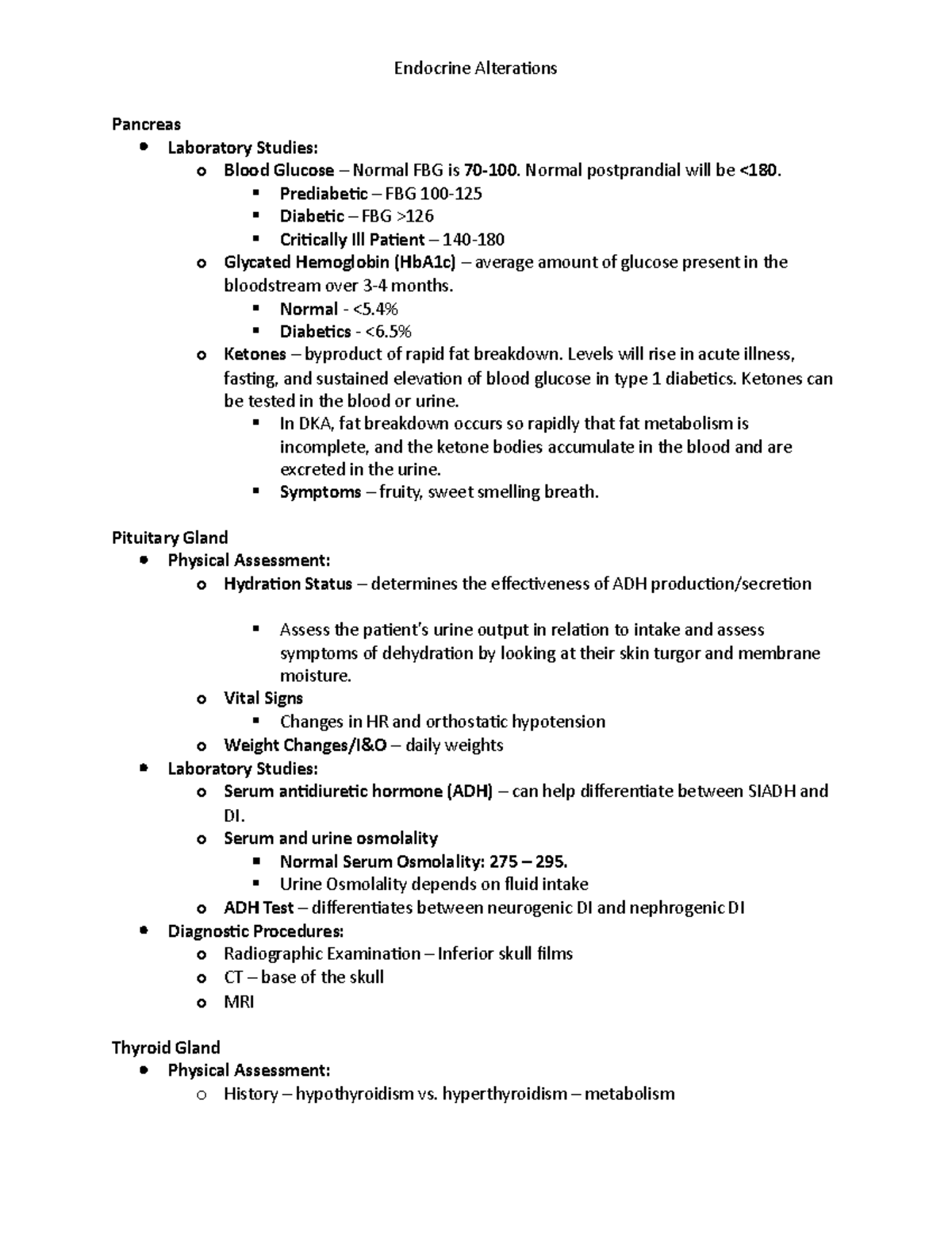 Endocrine Alterations - Pancreas Laboratory Studies: o Blood Glucose ...
