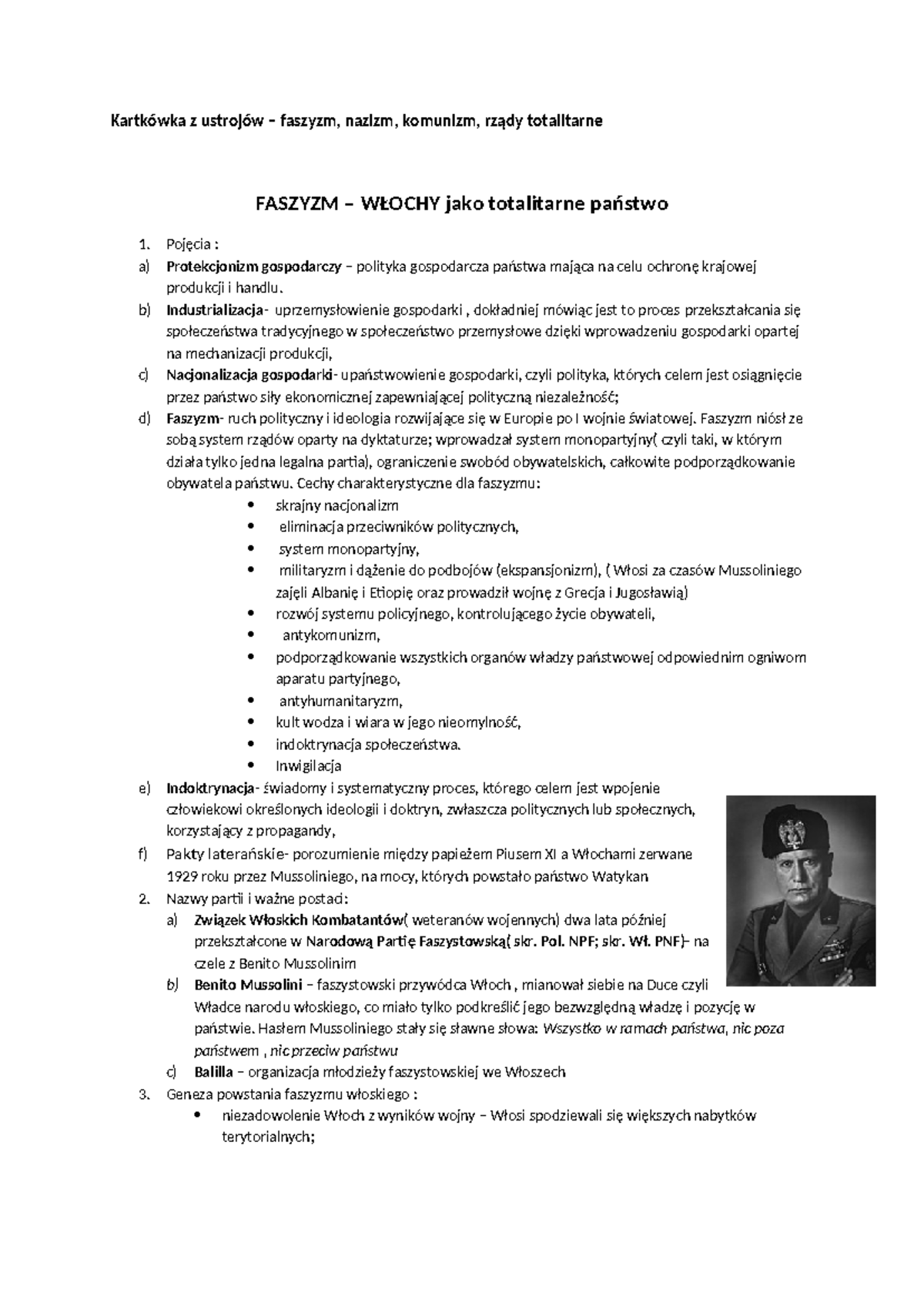 Kartkówka z ustrojów - ustroje państw - Kartkówka z ustrojów – faszyzm ...