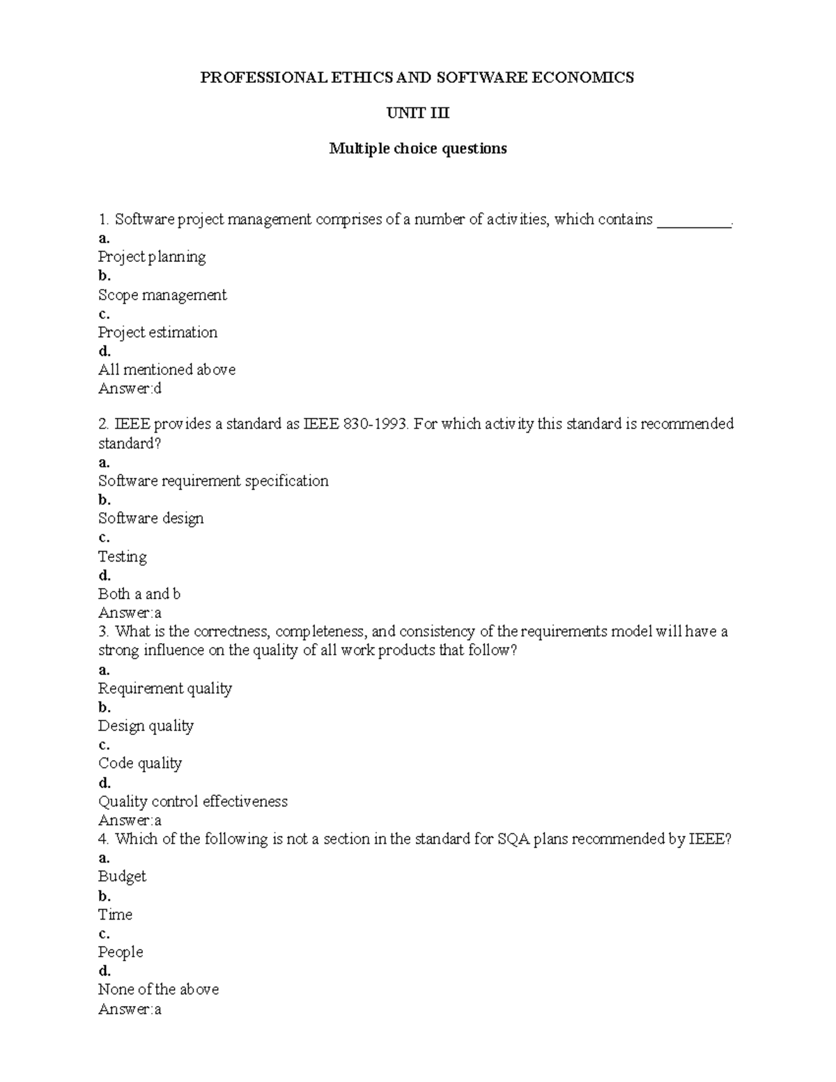 UNIT 3 - PROFESSIONAL ETHICS AND SOFTWARE ECONOMICS - PROFESSIONAL ...