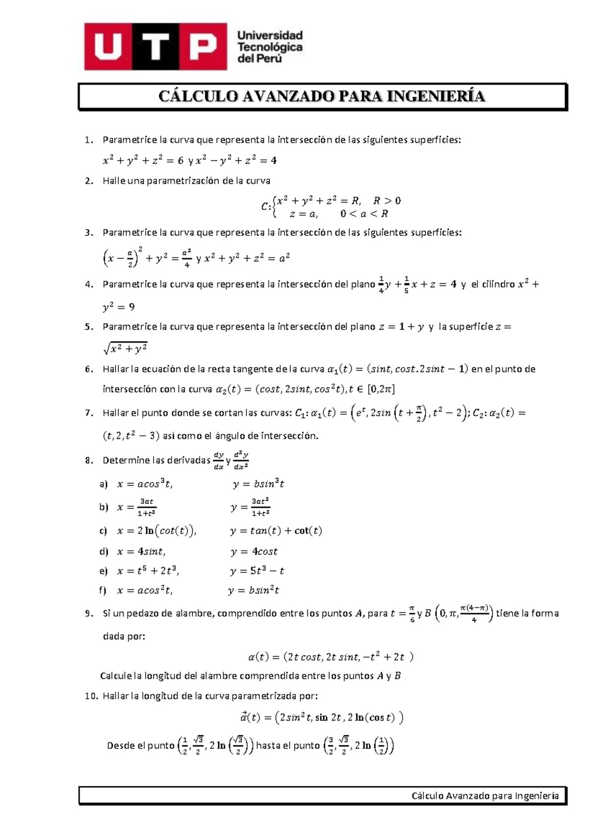 Ejercicios de preparacion final para que apruebes y no jales animos compadres - Cálculo Avanzado ...