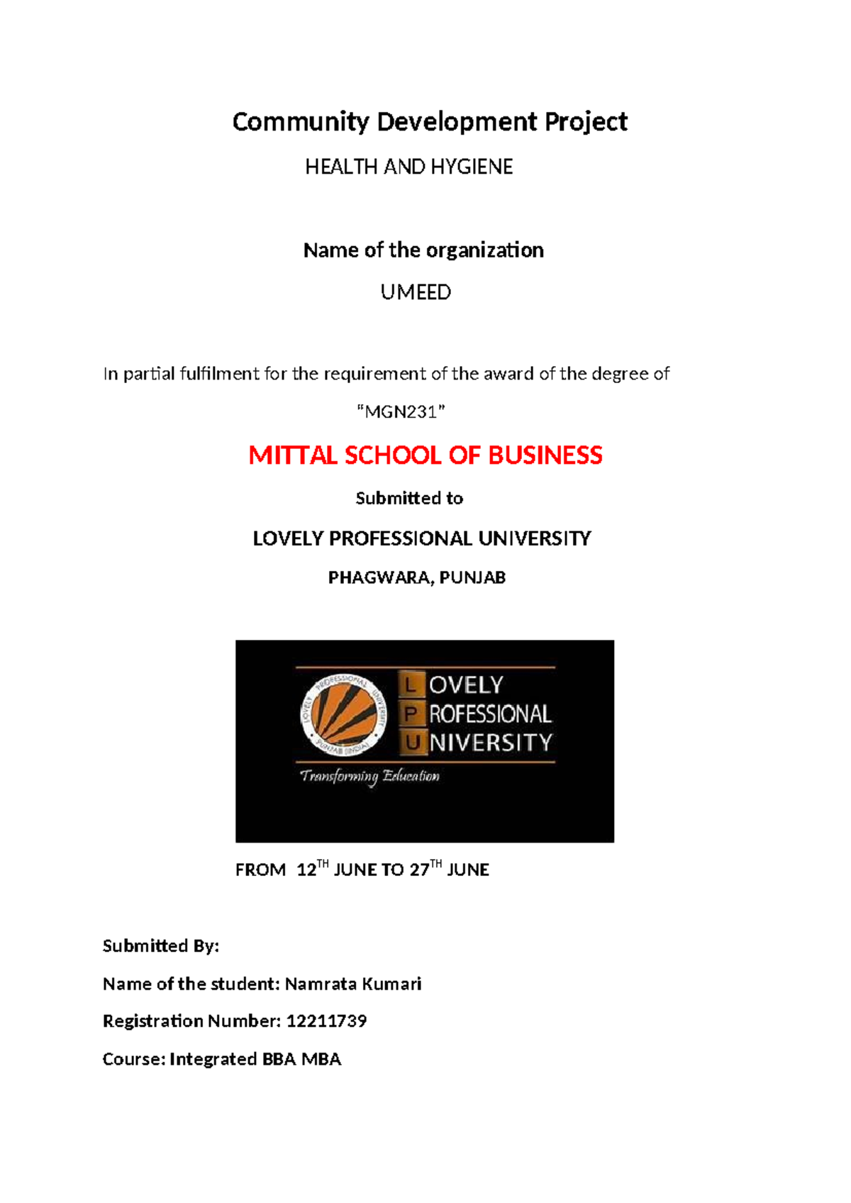 Namratacdp - Helpful cdp - Community Development Project HEALTH AND ...