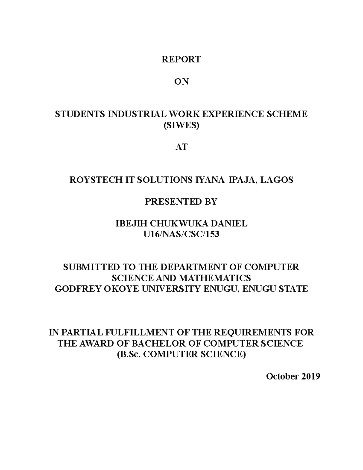 Siwes Report ON Computer Science - REPORT ON STUDENTS INDUSTRIAL WORK ...