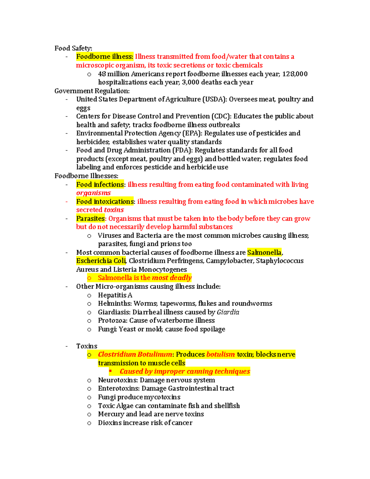 Final Exam Study Guide HN 196 - Food Safety: Foodborne illness: Illness ...