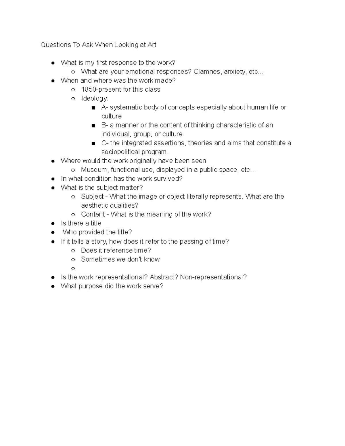 Art Hist Lect 1 - Questions To Ask When Looking at Art What is my first ...