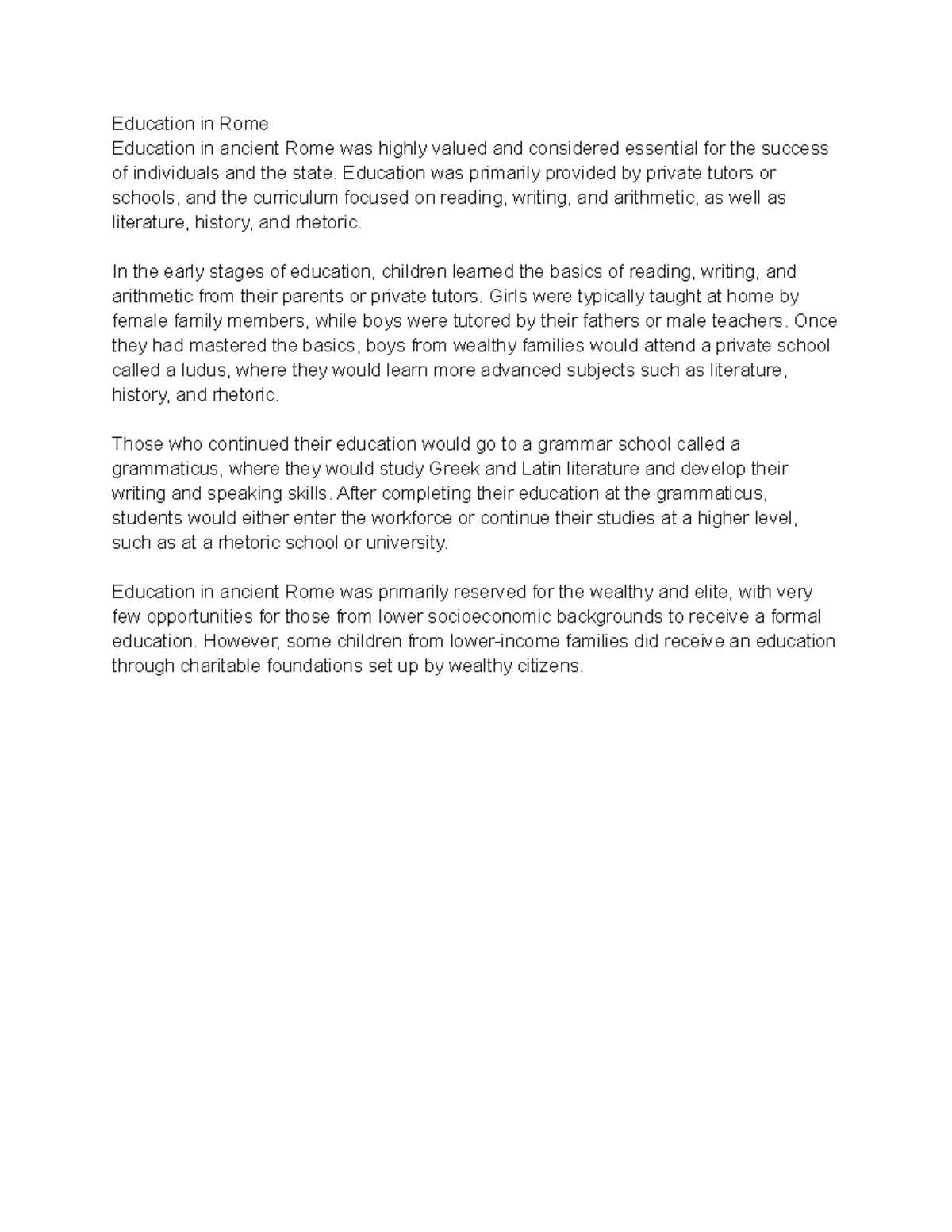 Education in Rome - Education in Rome Education in ancient Rome was ...