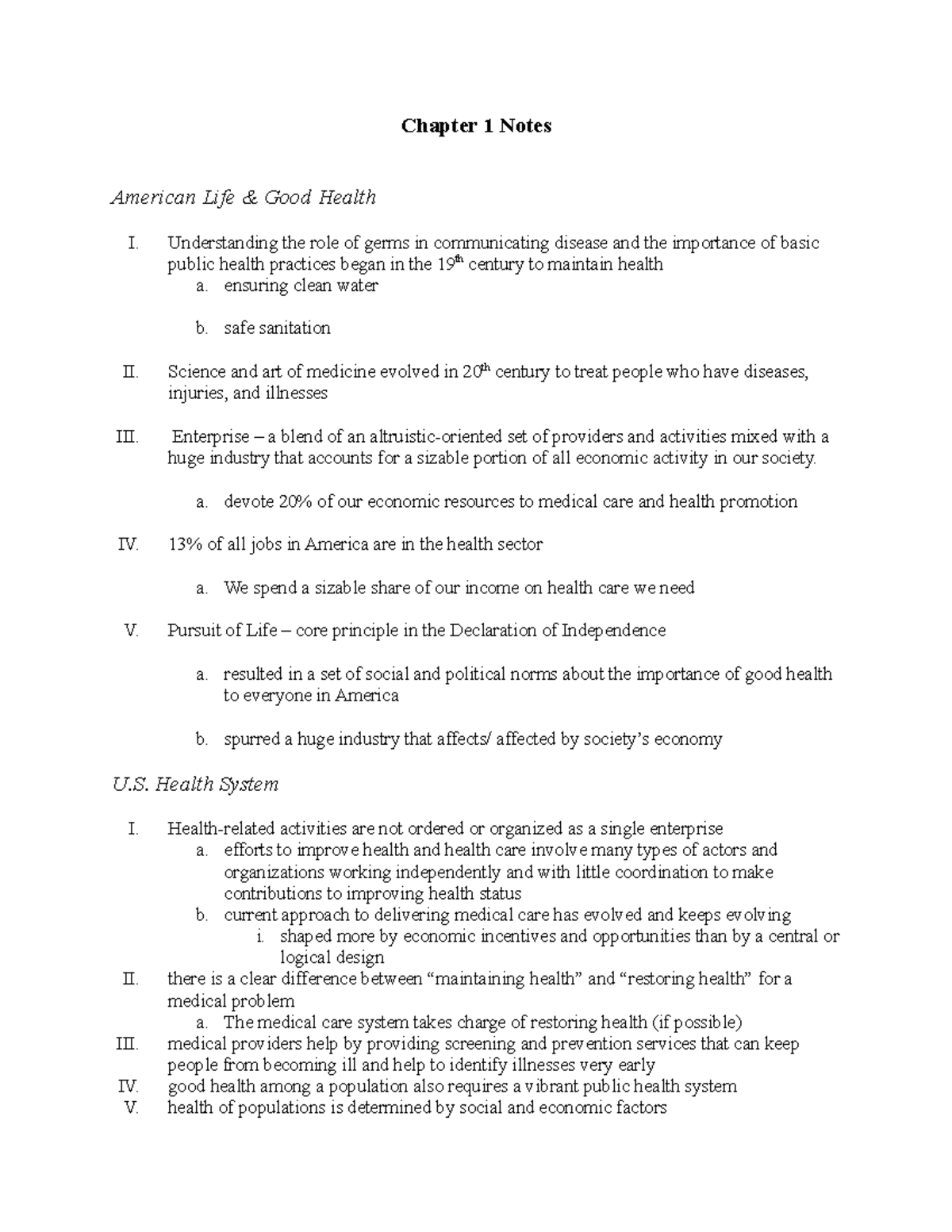 HPM Chapter 1 Notes - Chapter 1 Notes American Life & Good Health I ...