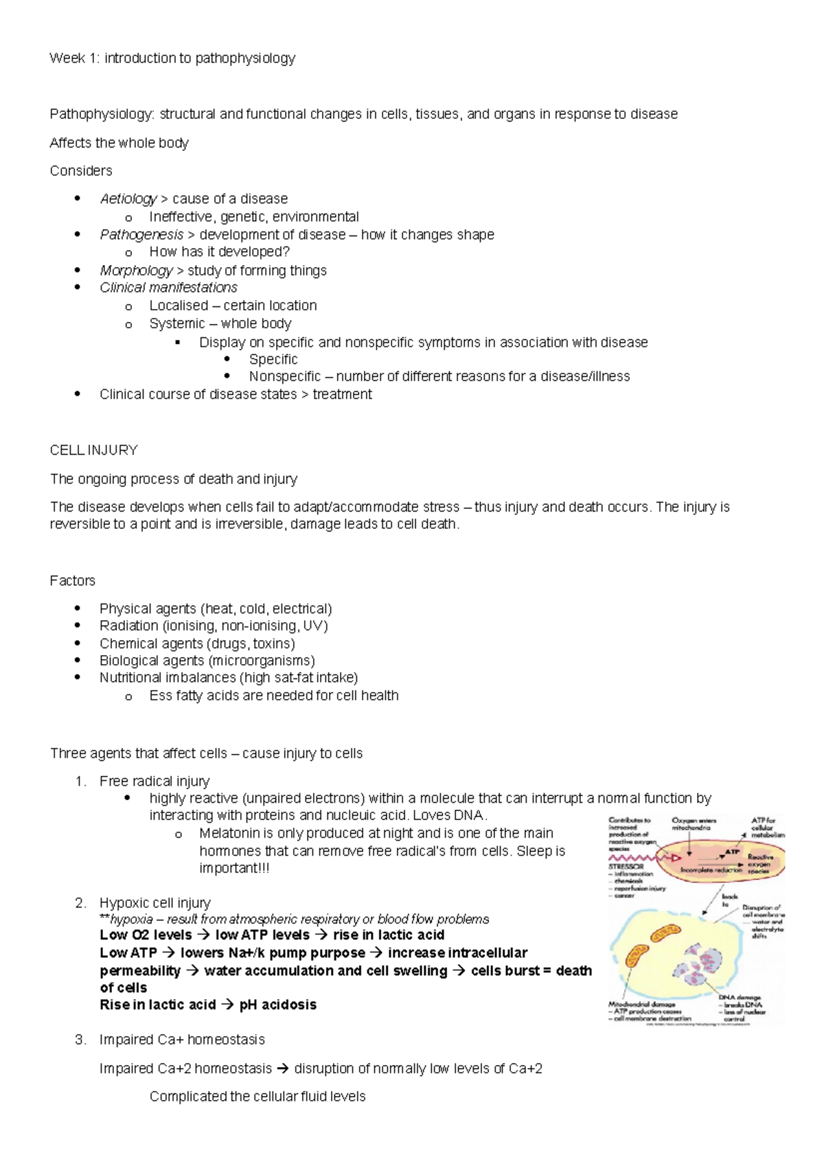 Week 1 - Lecture notes 1 - Week 1: introduction to pathophysiology ...