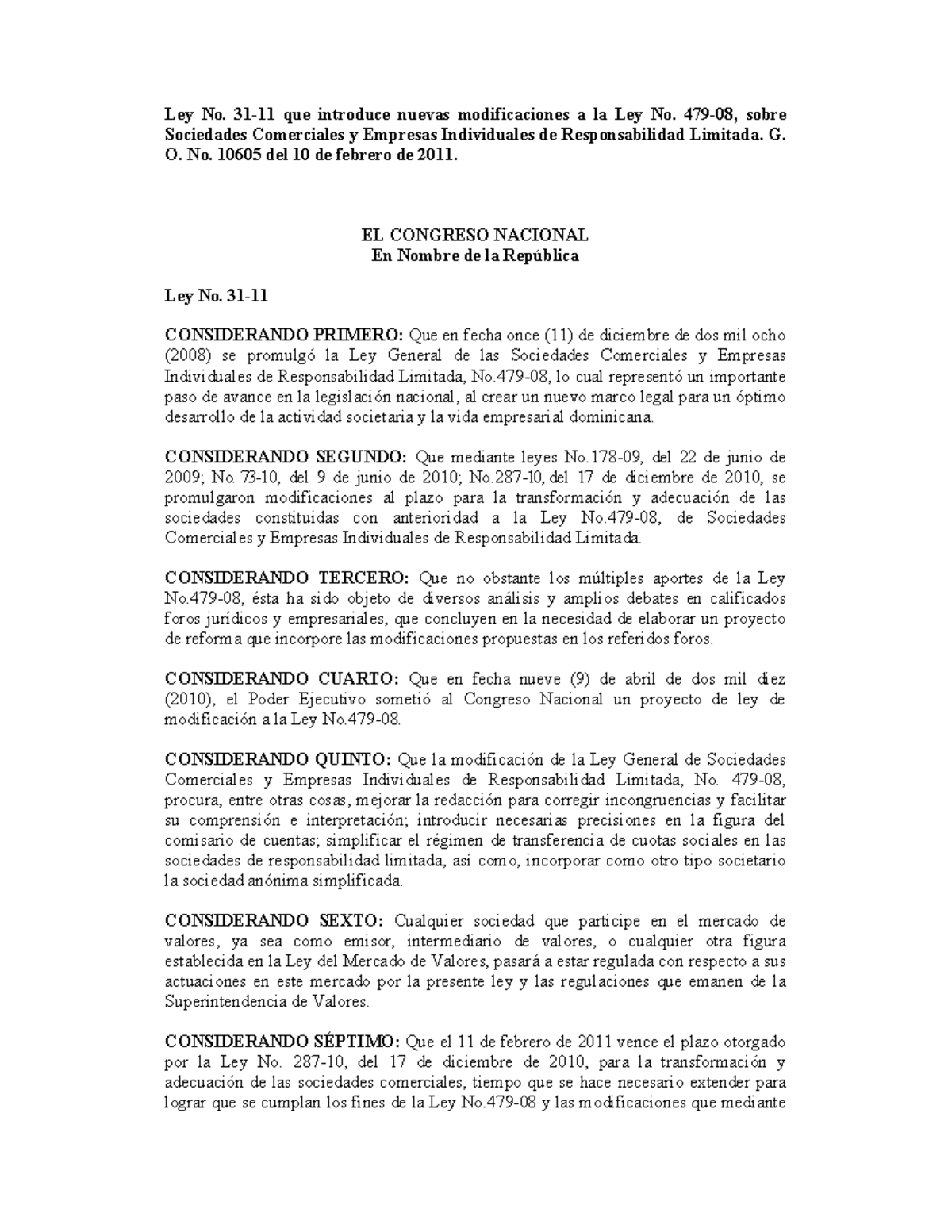 Ley 31 11 - modificación de la Ley No. 479-08 sobre Sociedades ...