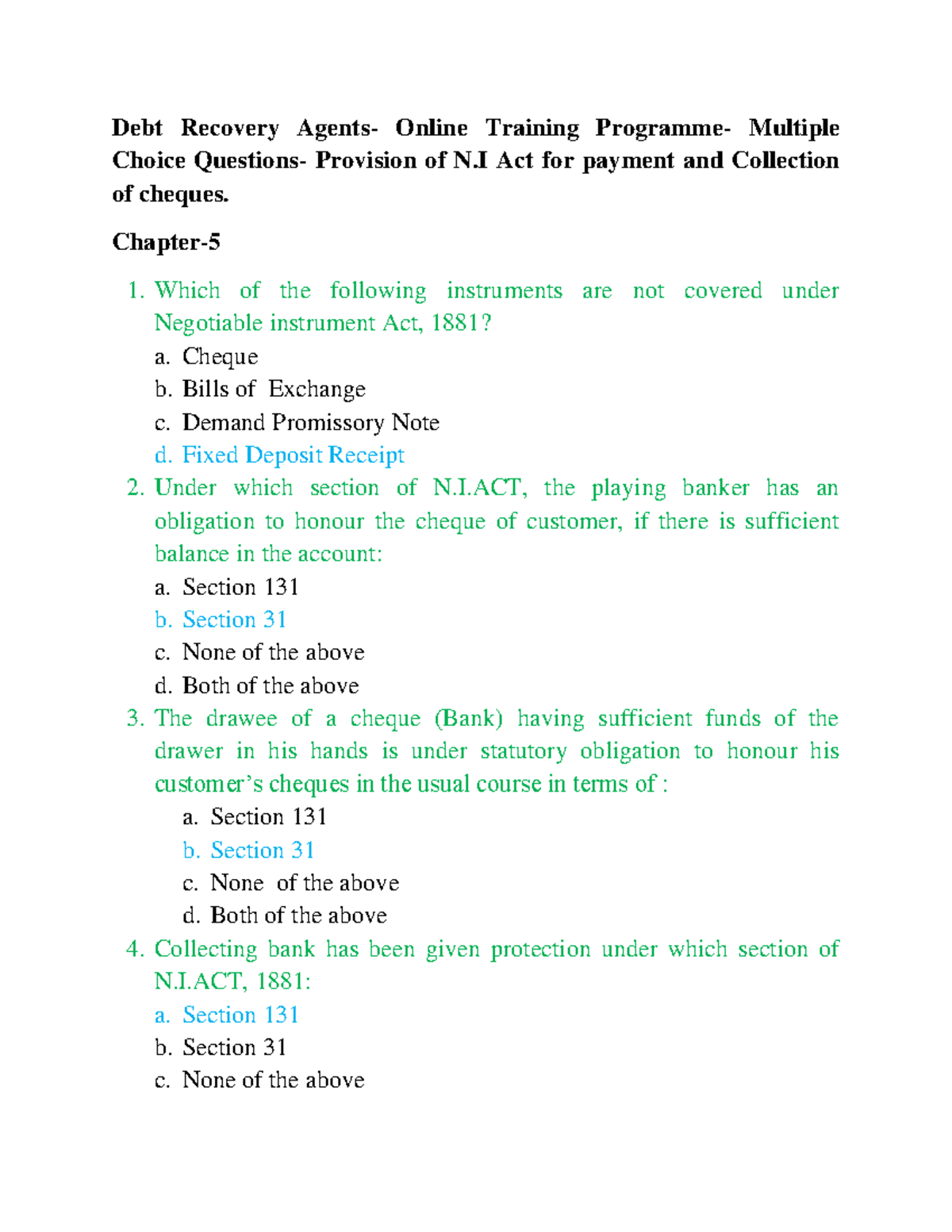 Chapter 5 IIBF Training Questions 8 - Debt Recovery Agents- Online ...