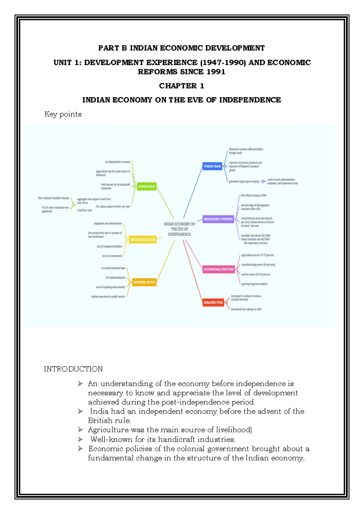 Chapter 1 indian economy notes - PART B INDIAN ECONOMIC DEVELOPMENT ...