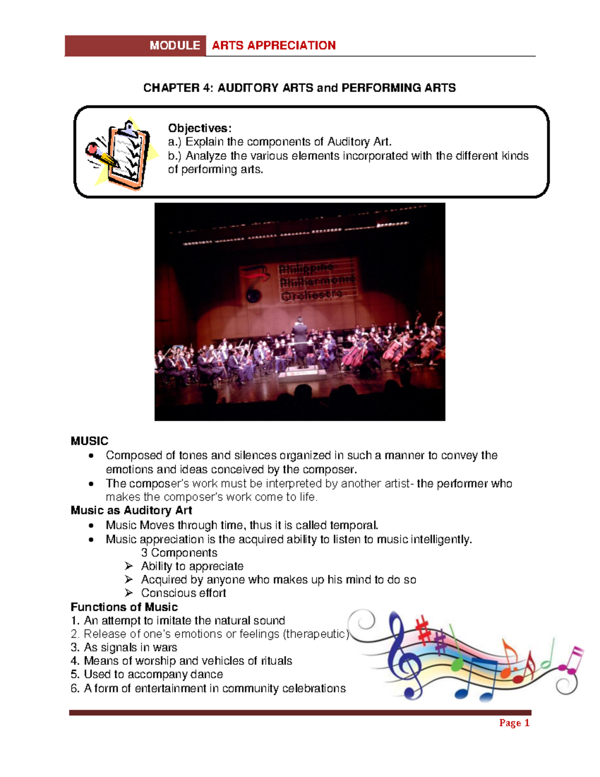 Auditory ART AND Performing ARTS - CHAPTER 4: AUDITORY ARTS and ...