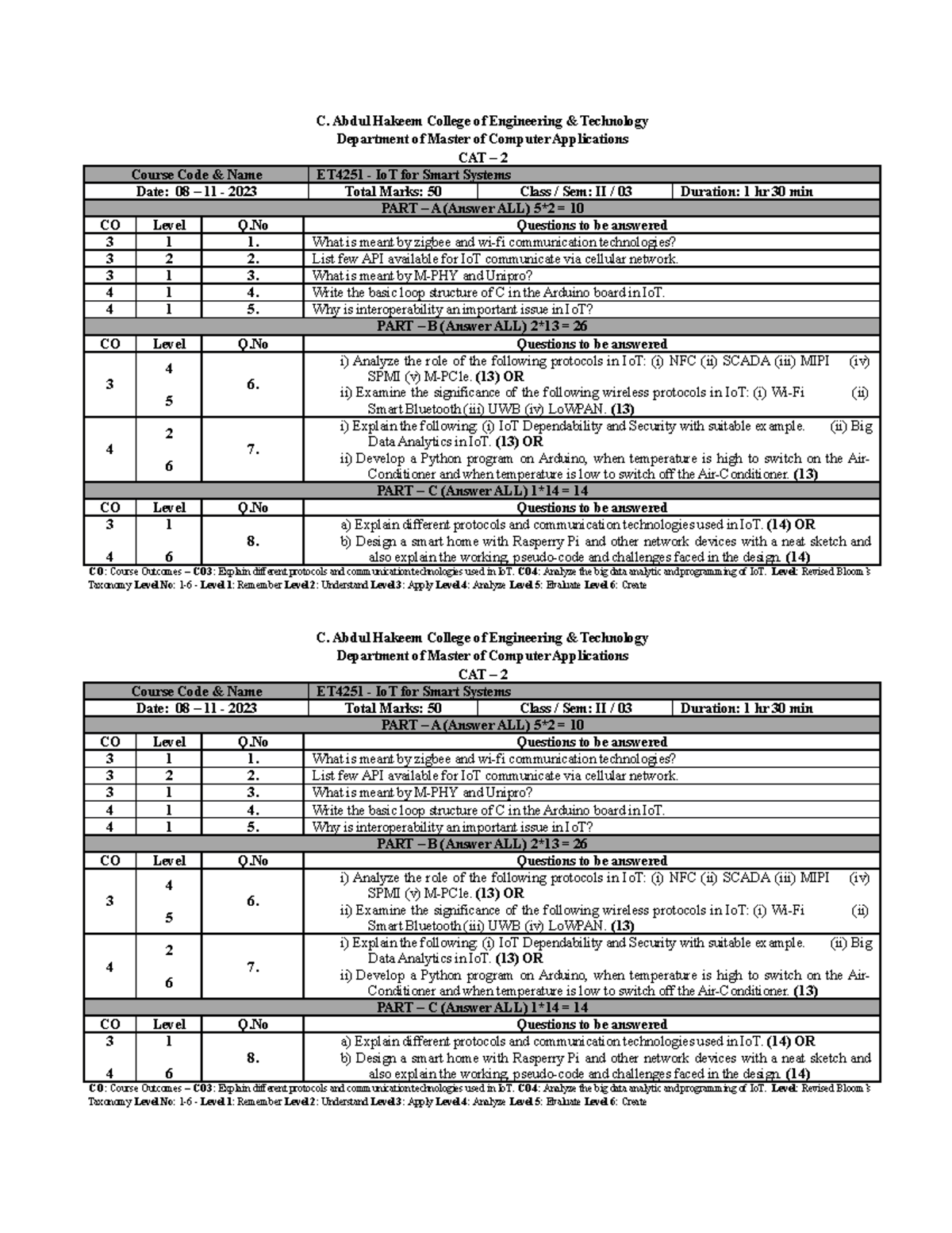 ET4251 - Iotss QP CAT 2 - Study material - C. Abdul Hakeem College of ...