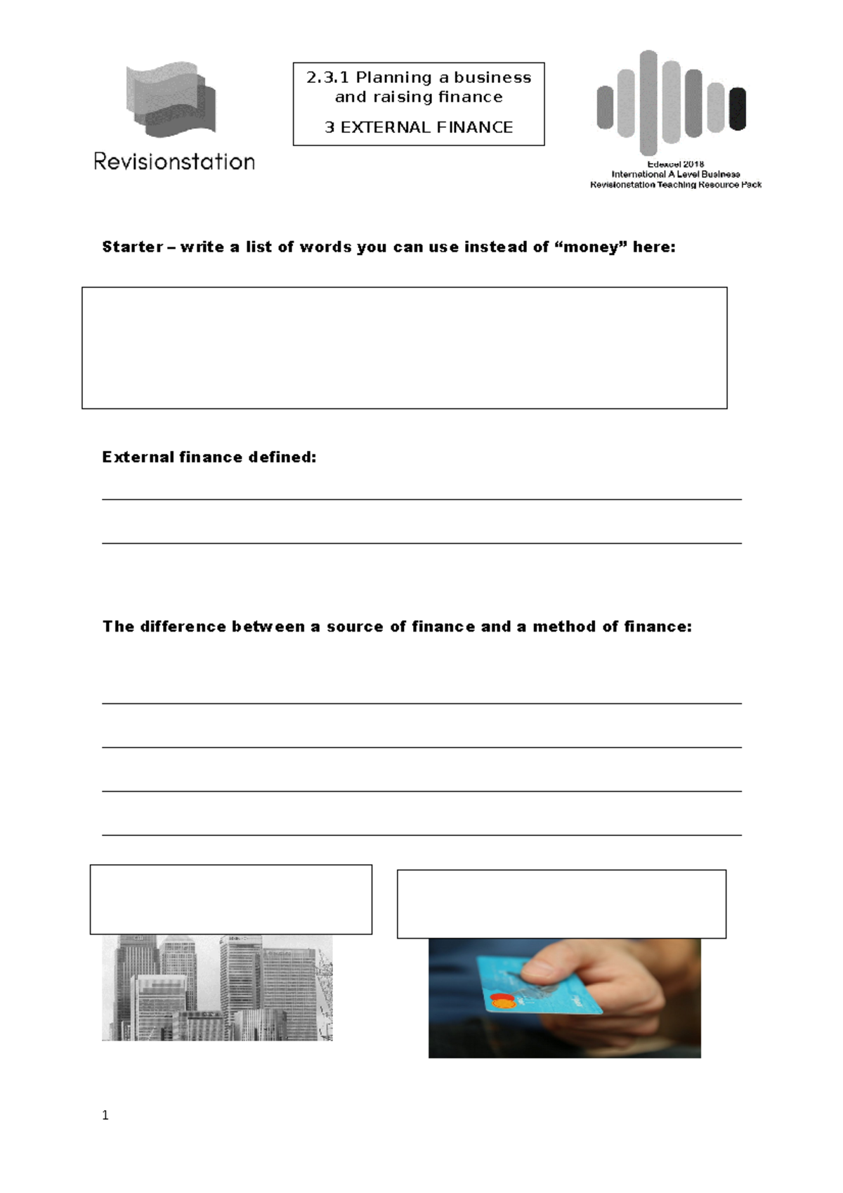 3 External Finance Worksheet - Starter – write a list of words you can ...