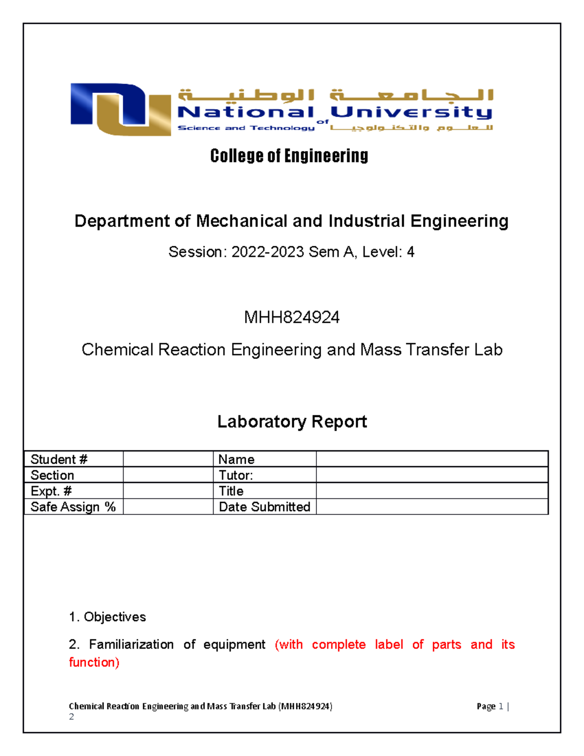 ( Cremtl) Lab Report Template expt 4, 6 and 8 - College of Engineering ...