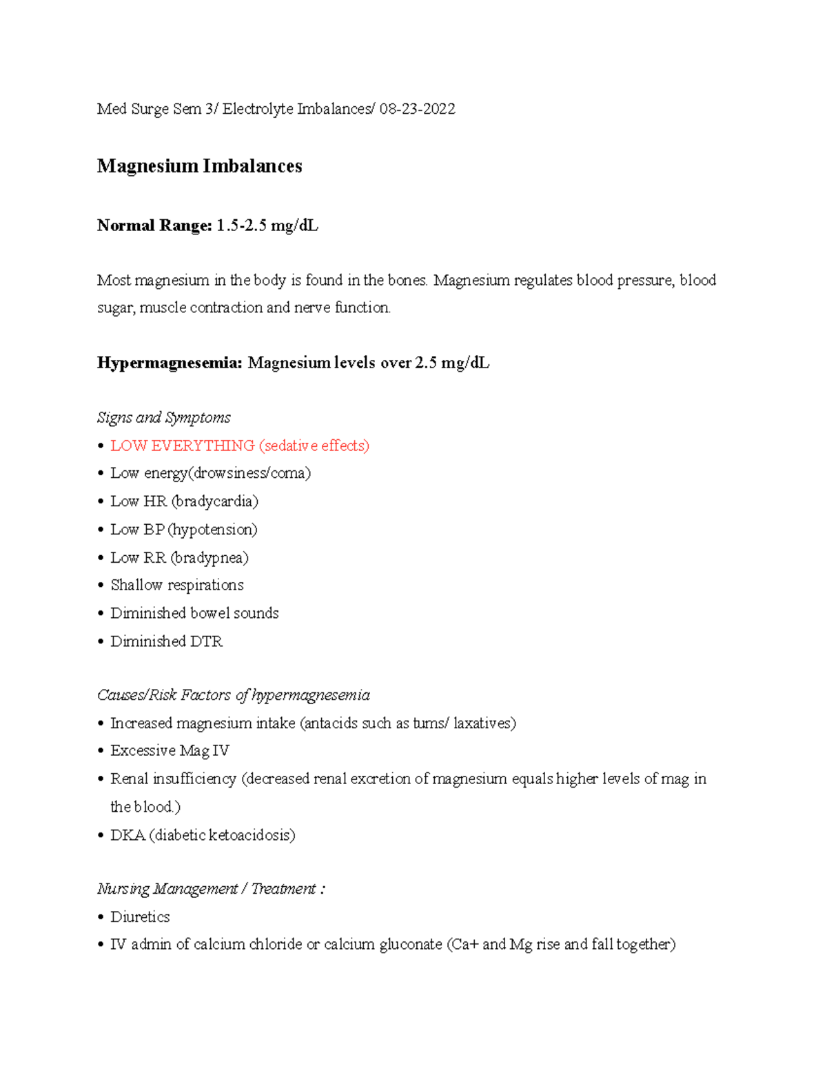 Magnesium Word - fluids and electrolytes - Med Surge Sem 3/ Electrolyte ...