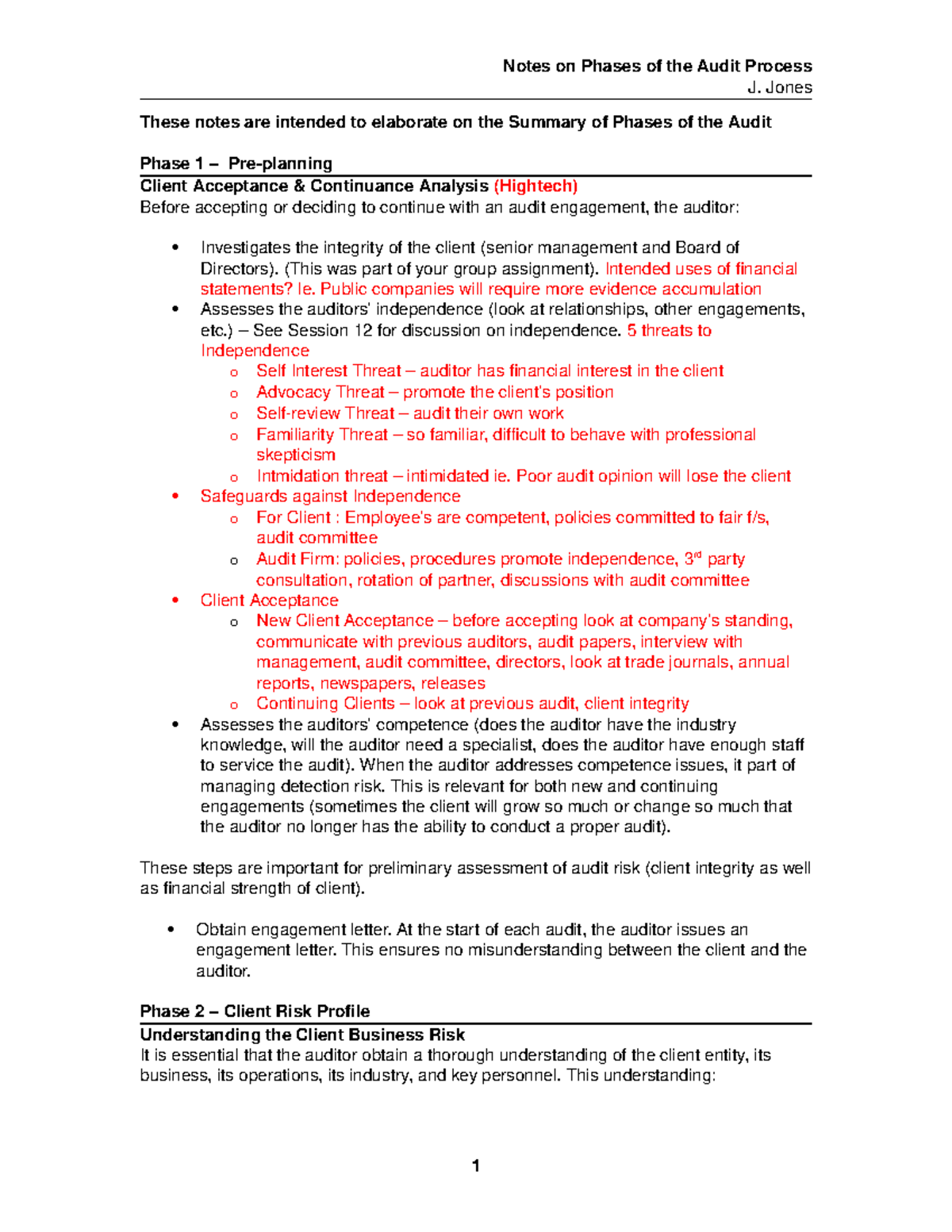 Summary - complete - Phases of the Audit Process - Notes on Phases of ...