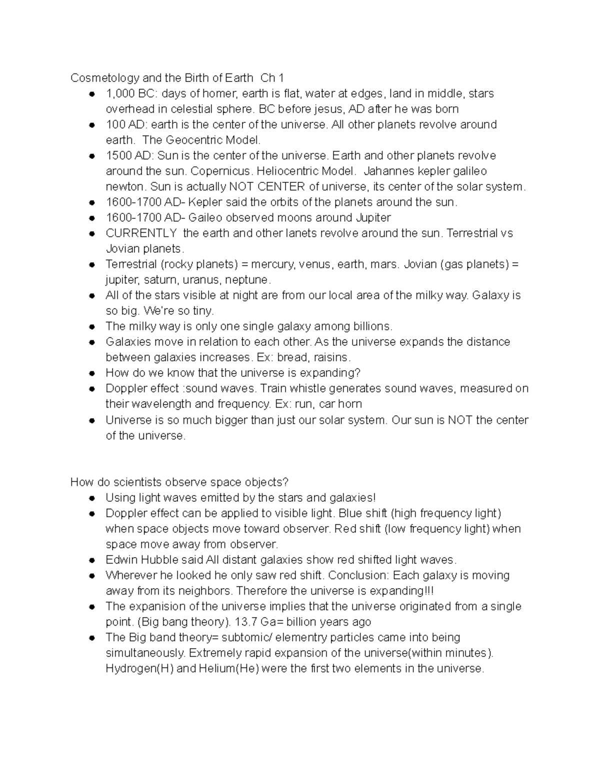 Planet Earth Doc 1 - Ch 1 Study notes - Cosmetology and the Birth of ...