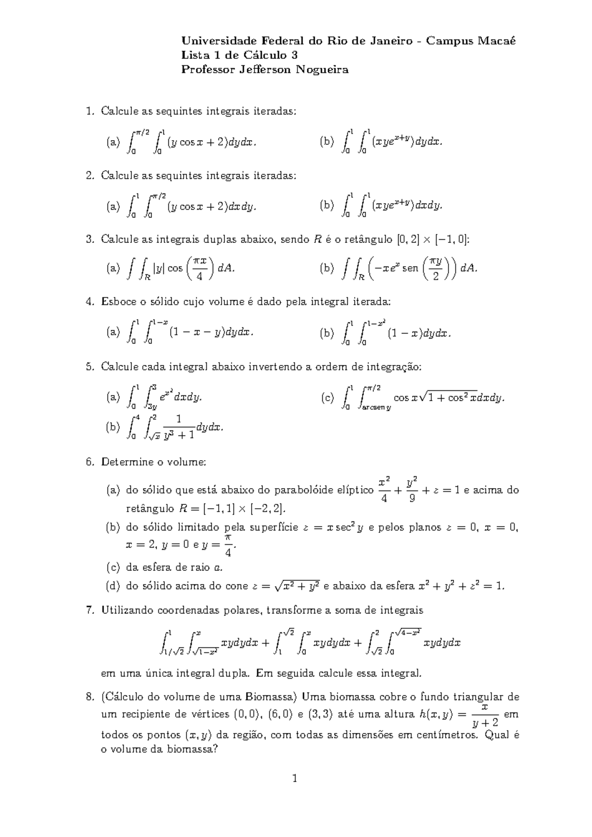 Lista 1 C3 - Universidade Federal do Rio de Janeiro - Campus Macaé ...