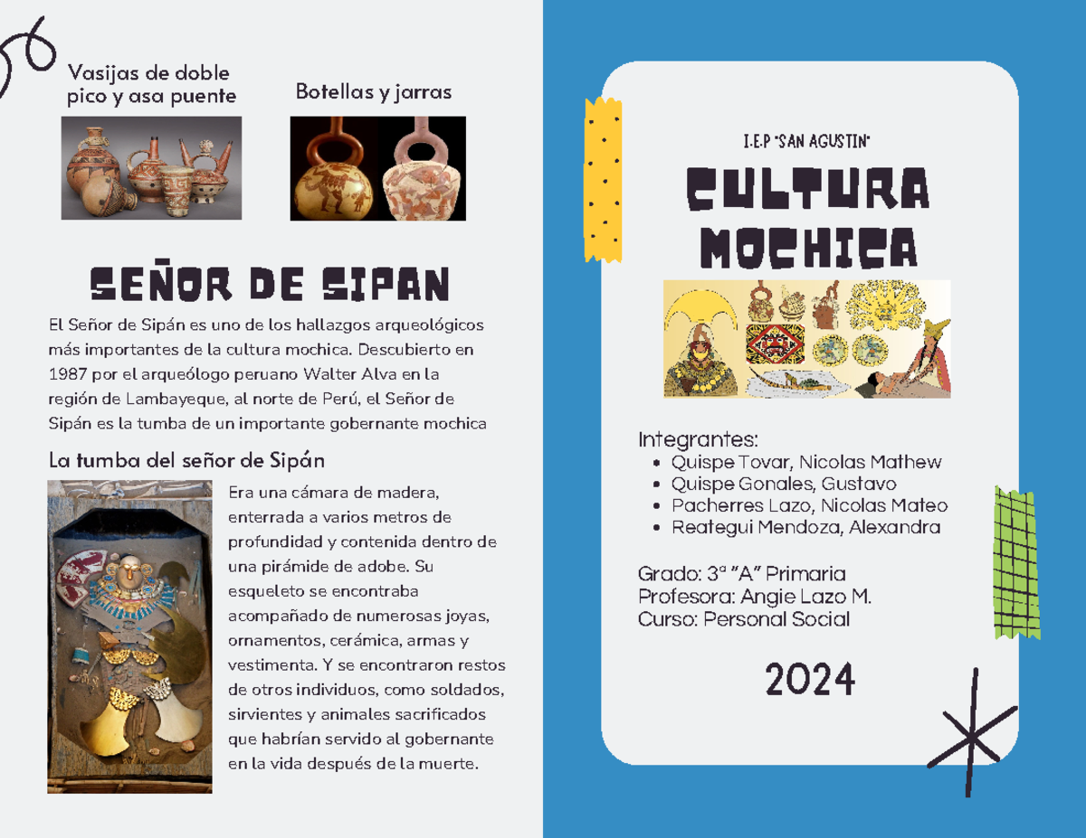 Diptico Cultura Mochica - CULTURA MOCHICA Integrantes: Quispe Tovar ...