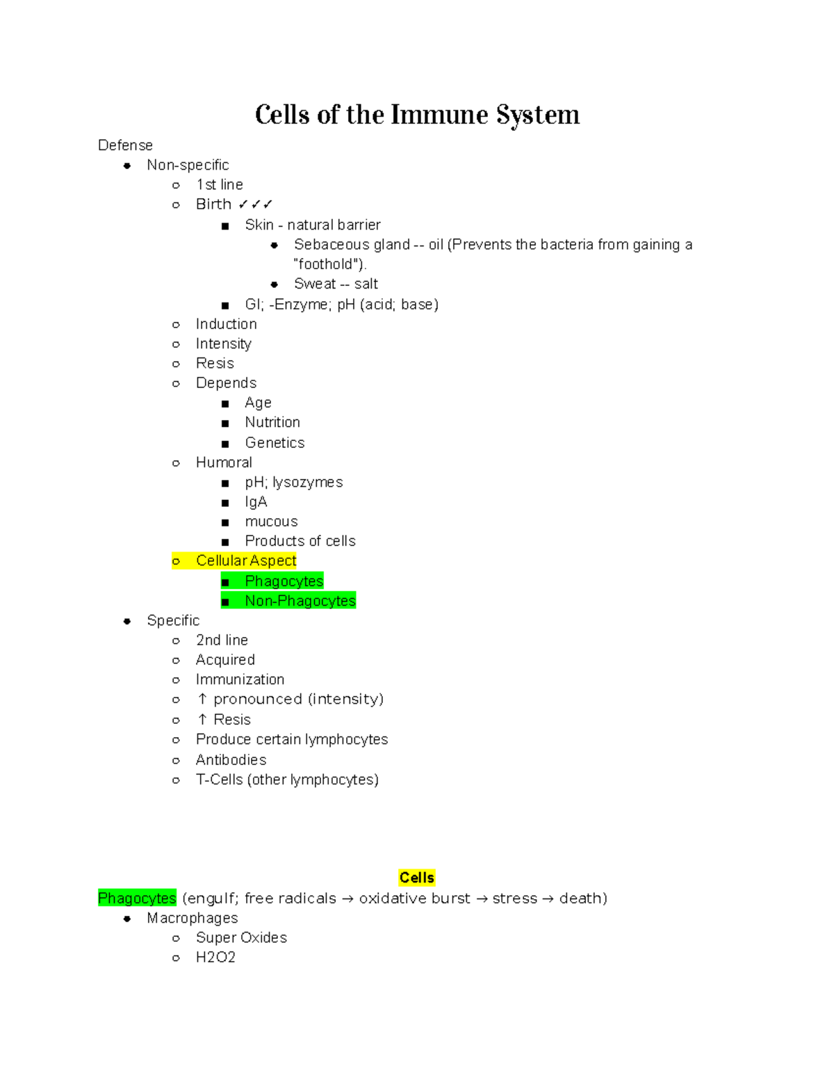 Cells of the Immune System - Cells of the Immune System Defense Non ...