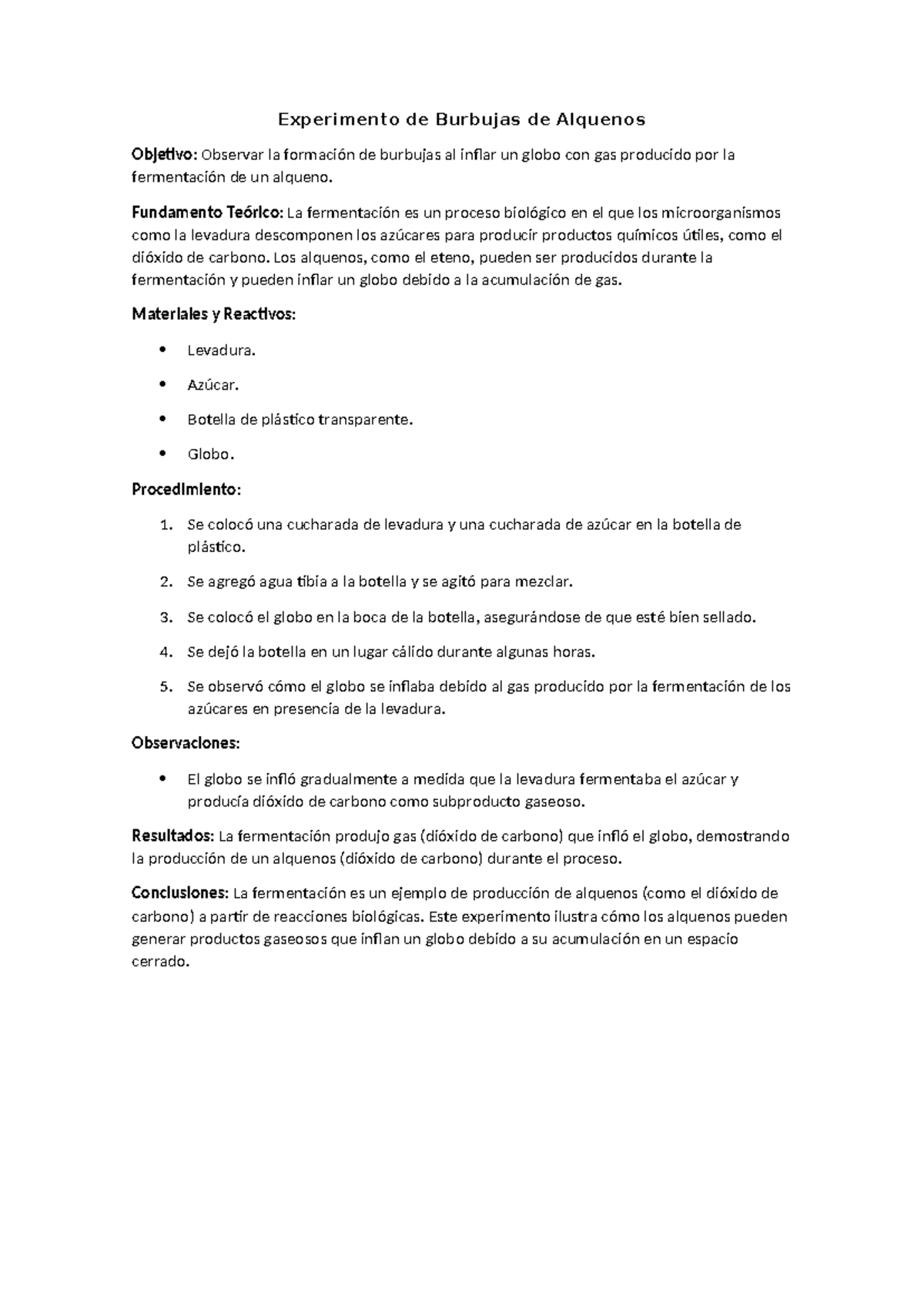 Experimento de Burbujas de Alquenos - Experimento de Burbujas de ...