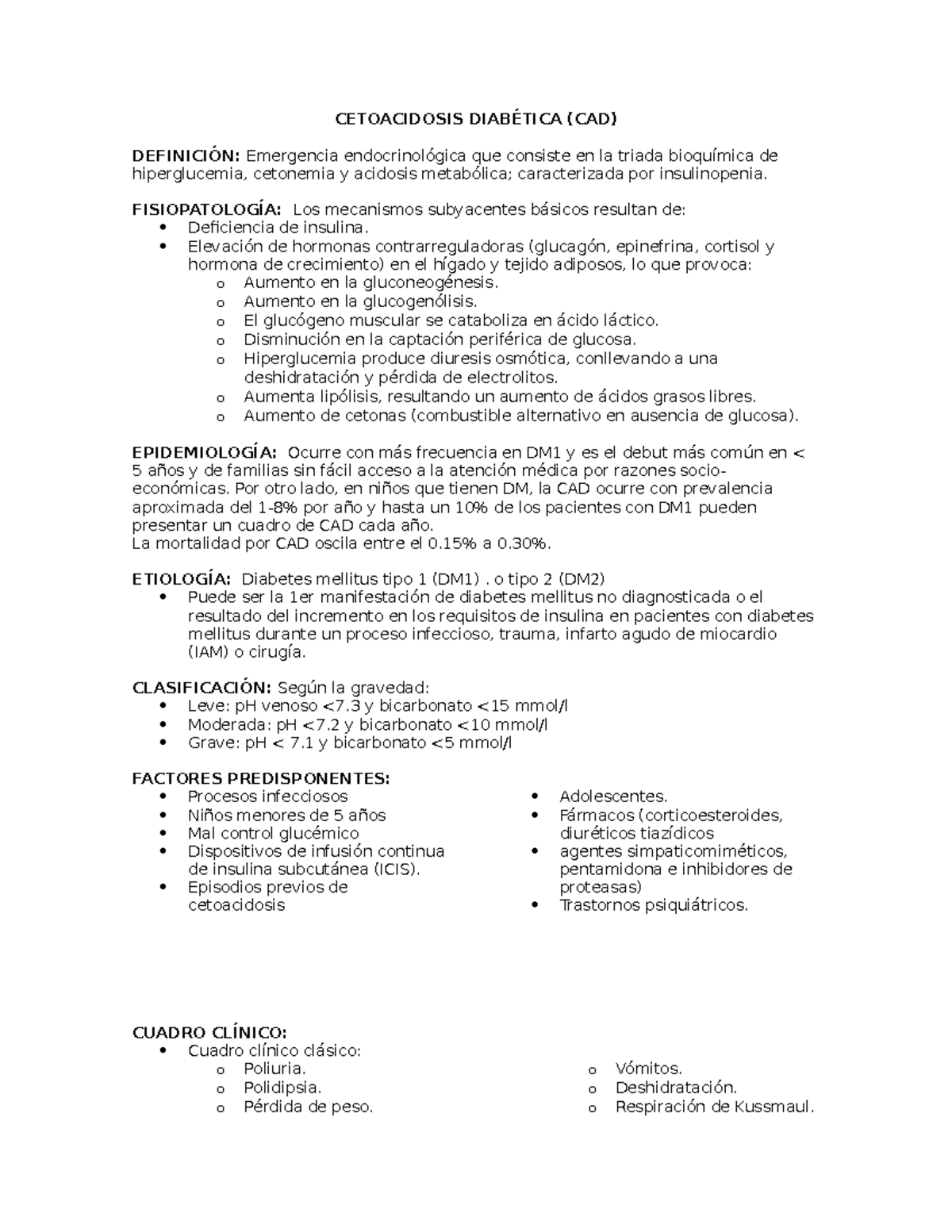 GD Cetoacidosis - CETOACIDOSIS DIABÉTICA (CAD) DEFINICIÓN: Emergencia ...
