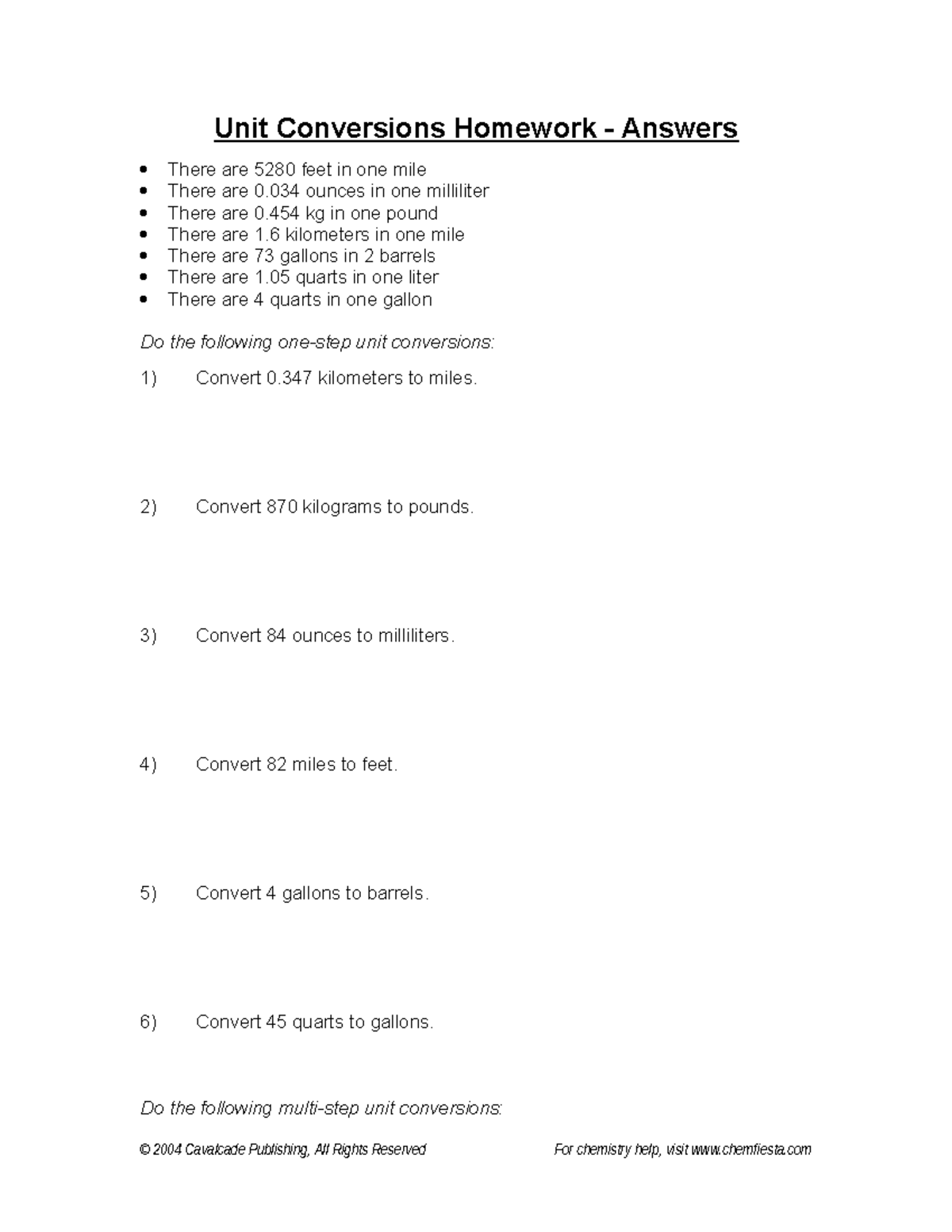 Unit conversions homework - 2) Convert 870 kilograms to pounds. 3 ...