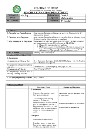 Lesson Plan 1 - I. Layunin 1. Naiisa-isa ang mga konsepto ng demand. 2. Natatalakay ang konsepto ...