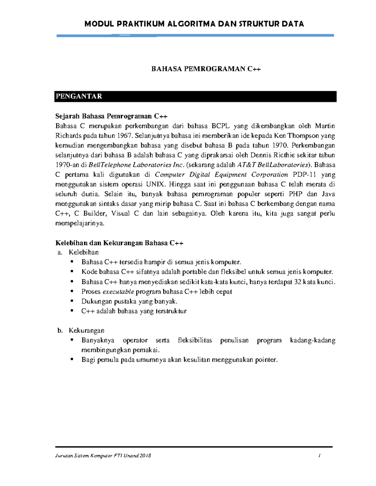 Modul Praktikum Bahasa Pemrograman C++ - BAHASA PEMROGRAMAN C++ ...